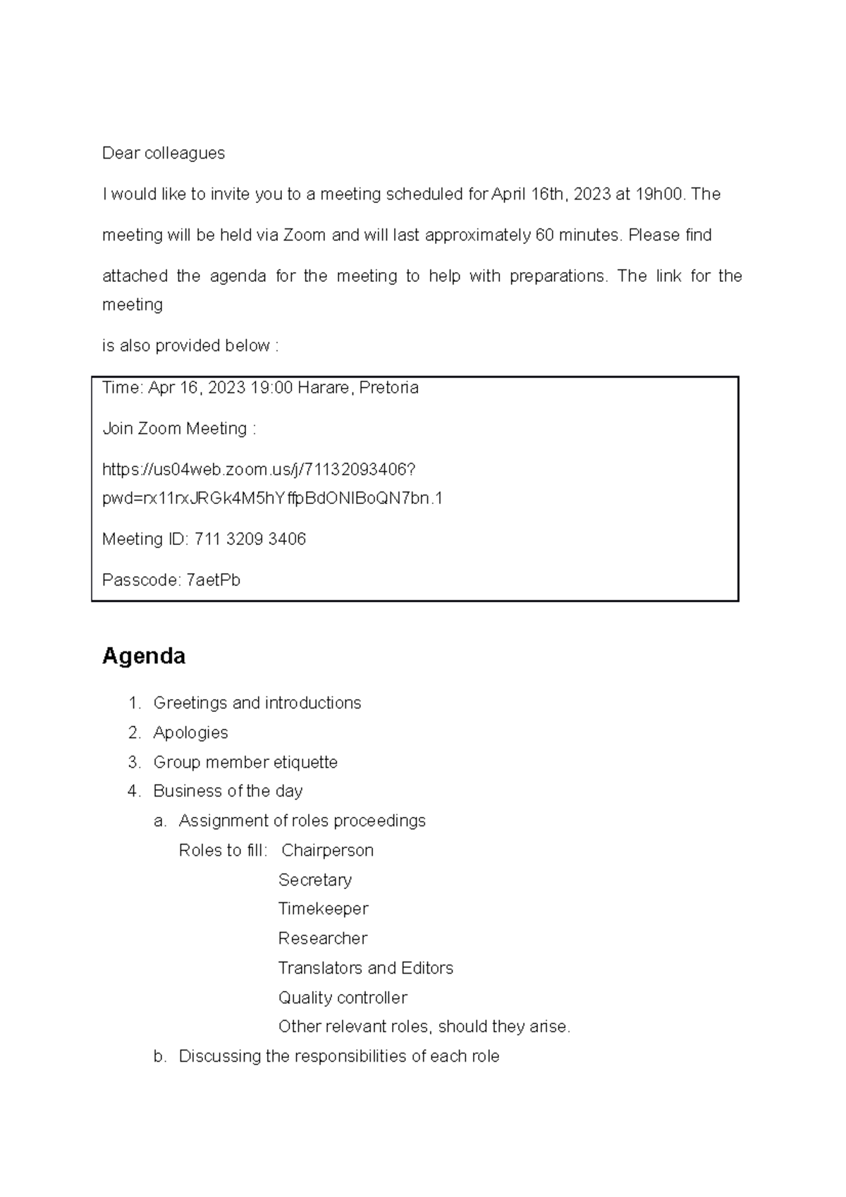 Announcement - N/A - Dear colleagues I would like to invite you to a ...