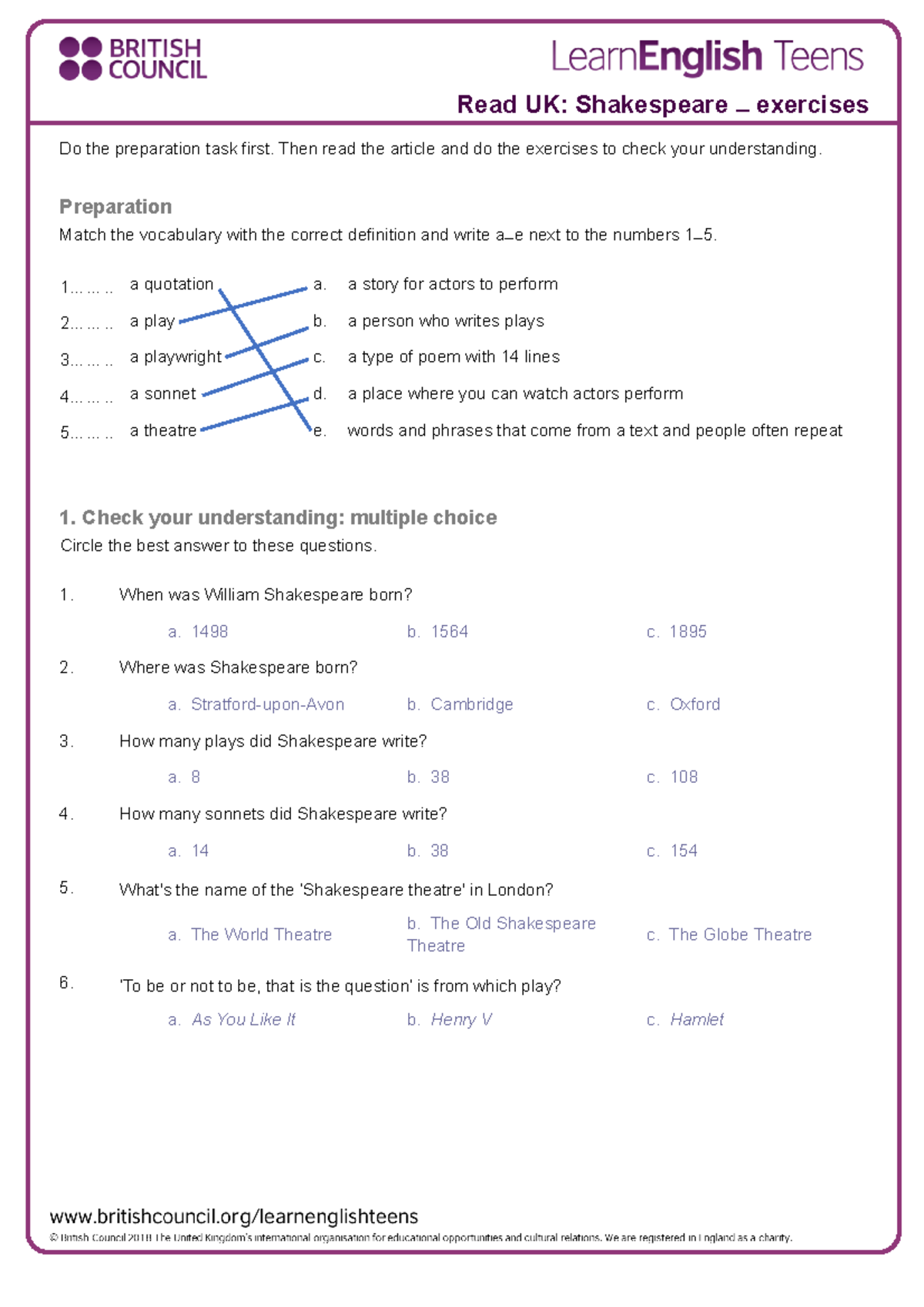 Shakespeare - exercises 6 - ingles - UVEG - Studocu