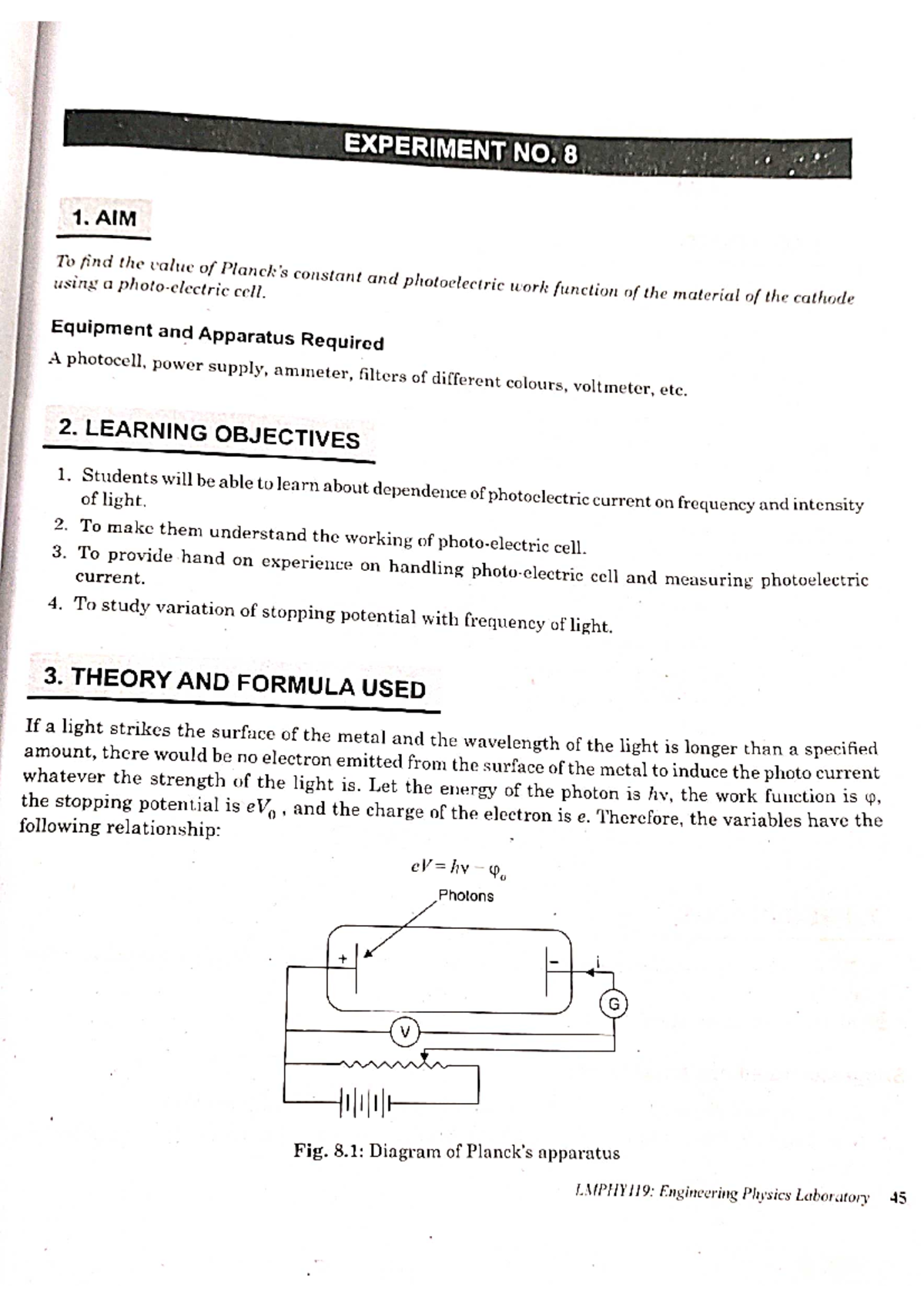 Phy119 Planck's constant exp - Practical physics - Studocu