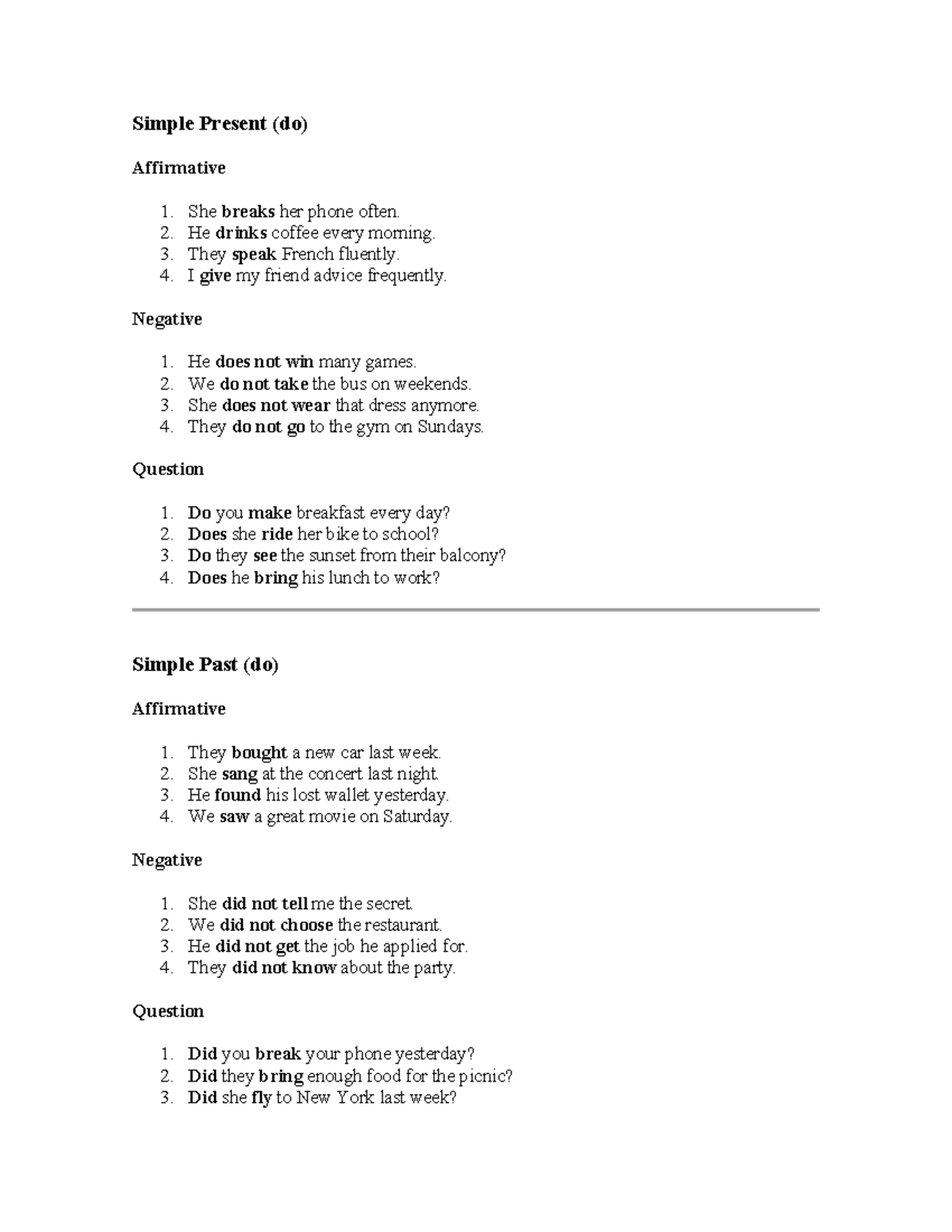 Simple Present lista irregulares - Simple Present (do) Affirmative 1 ...