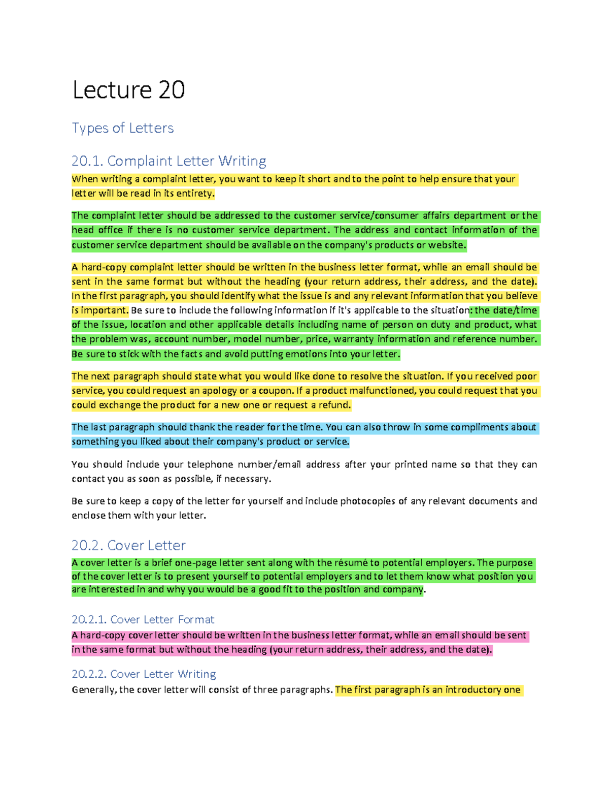 HUM102 Handouts Lecture 20 - Lecture 20 Types of Letters 20 .1 ...