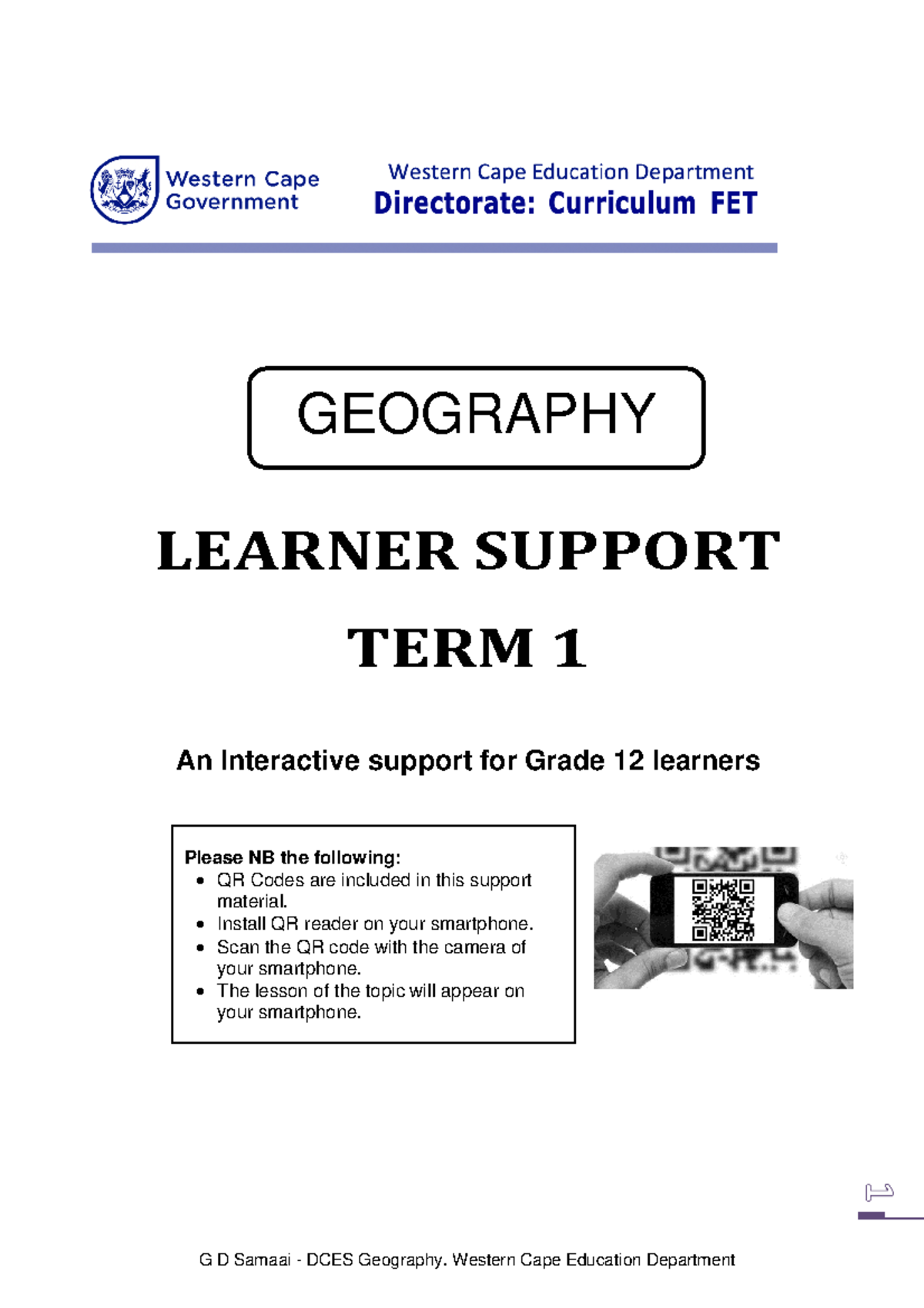 Gemophology week 5 resources - GEOGRAPHY Please NB the following: • QR ...