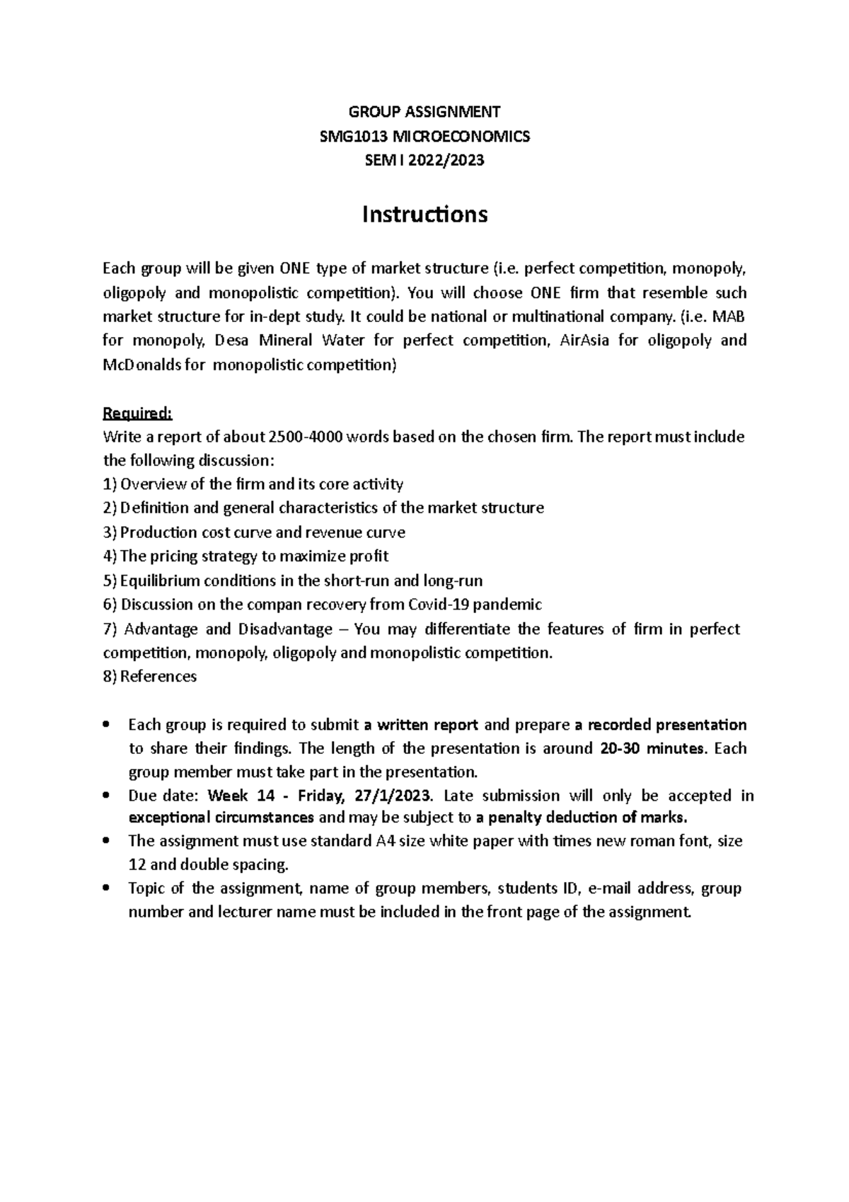 Assignment Instruction A221 - GROUP ASSIGNMENT SMG1013 MICROECONOMICS SEM I 2022/ Instructions ...