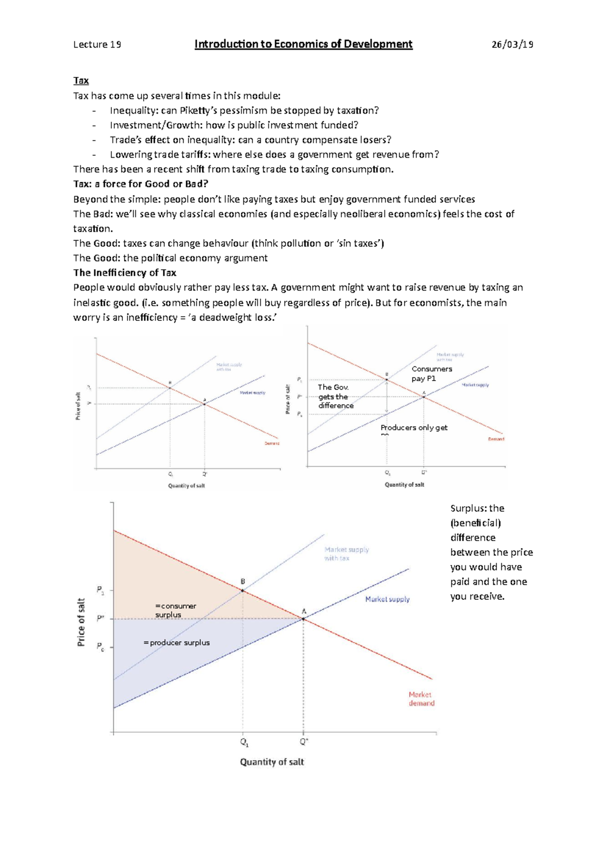 Lecture 19 - Tax - Lecture 19 Introduction to Economics of Development ...