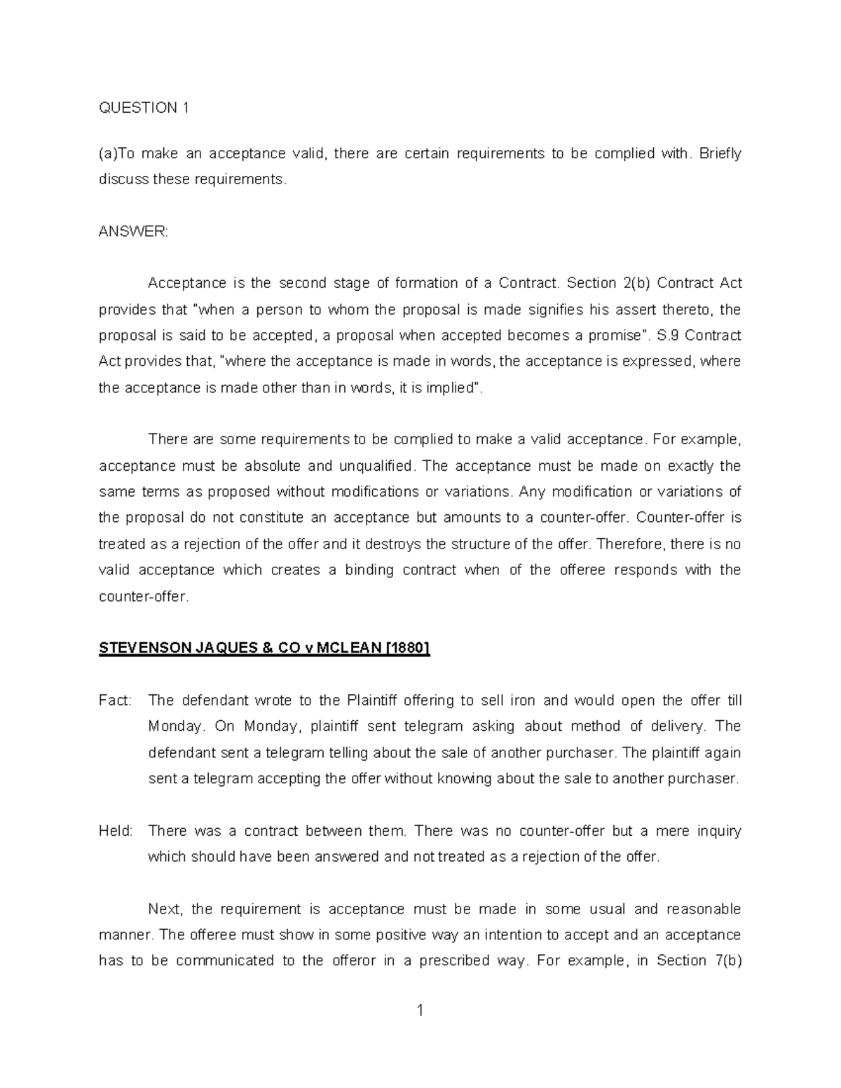 LAW240 Final EXAM JULY 2020 SAMPLE ANSWER FOR EXAM - Introduction to ...