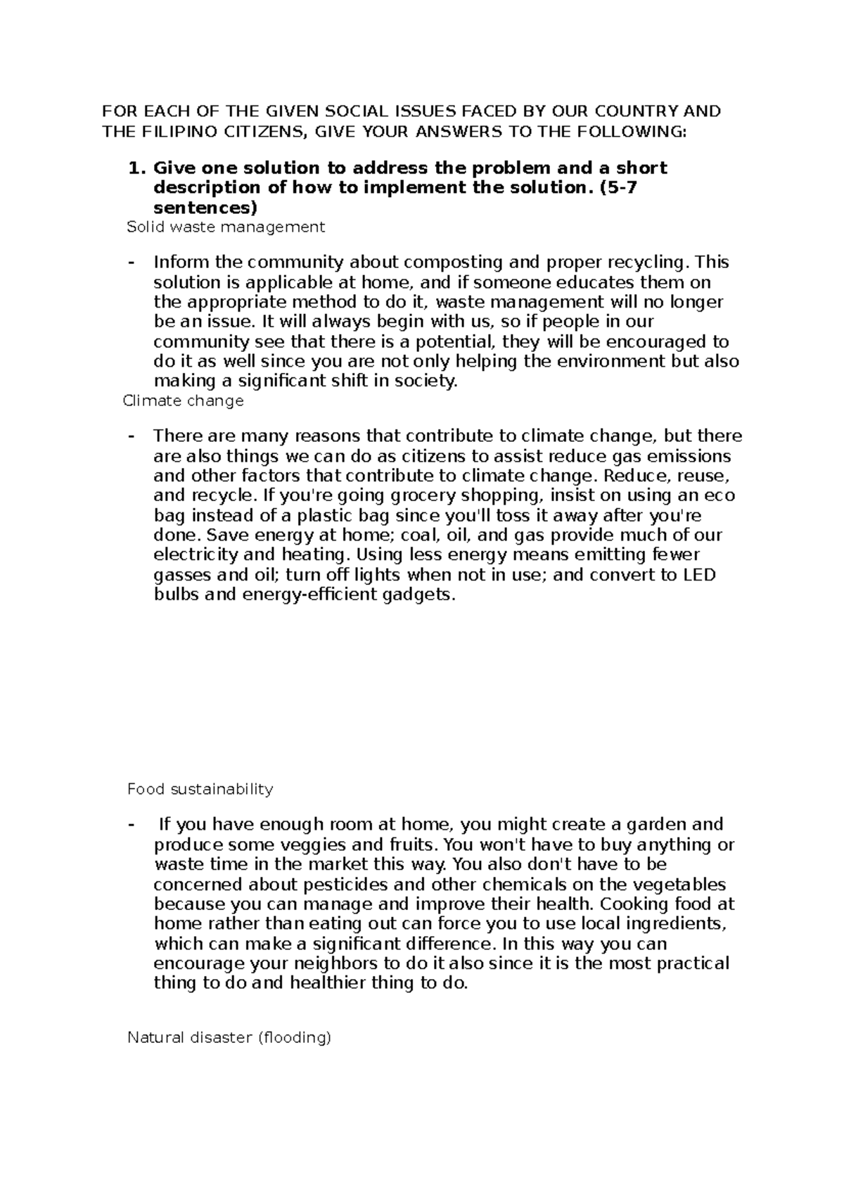 FOR EACH OF THE Given Social Issues Faced BY OUR Country AND THE ...