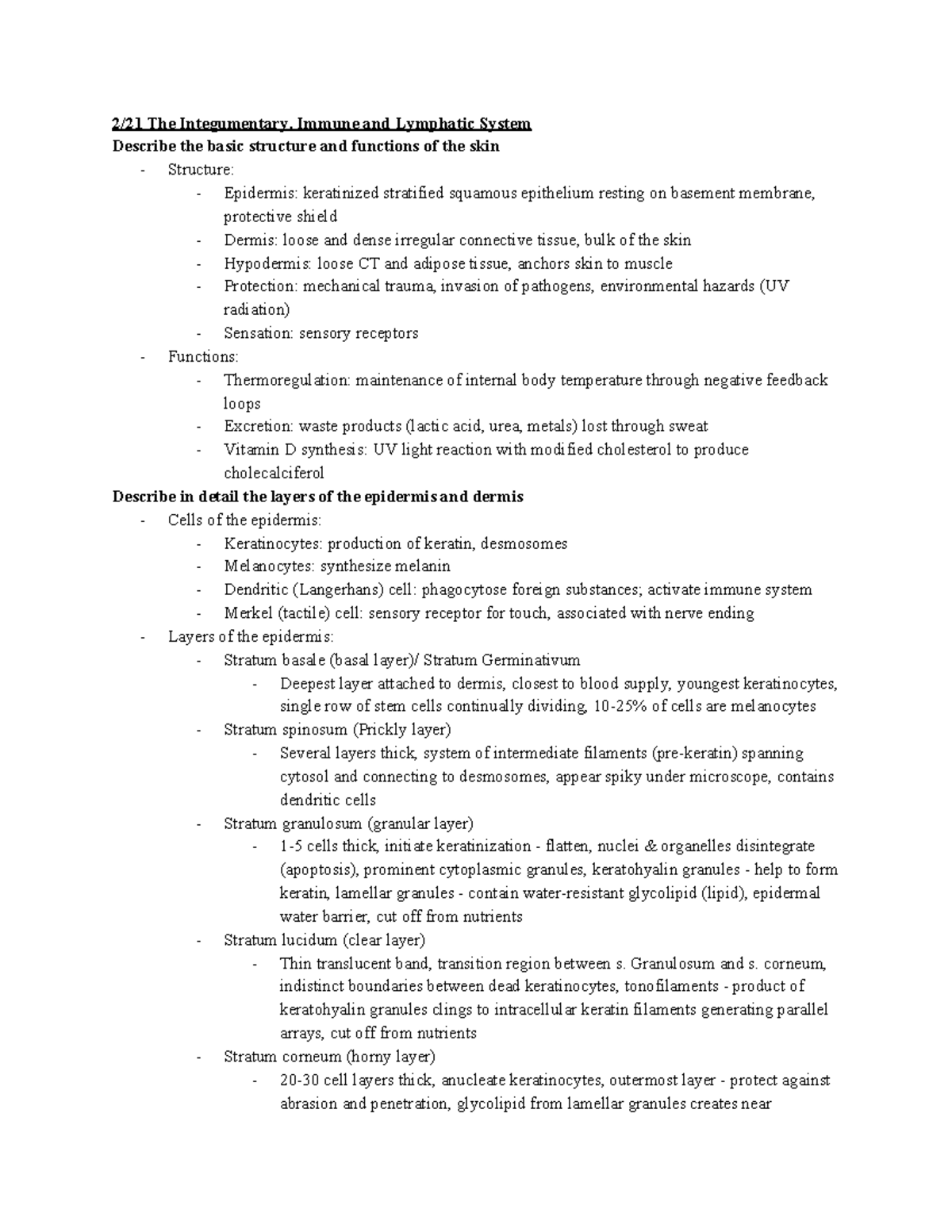 The Integumentary System - 2/21 The Integumentary, Immune and Lymphatic ...