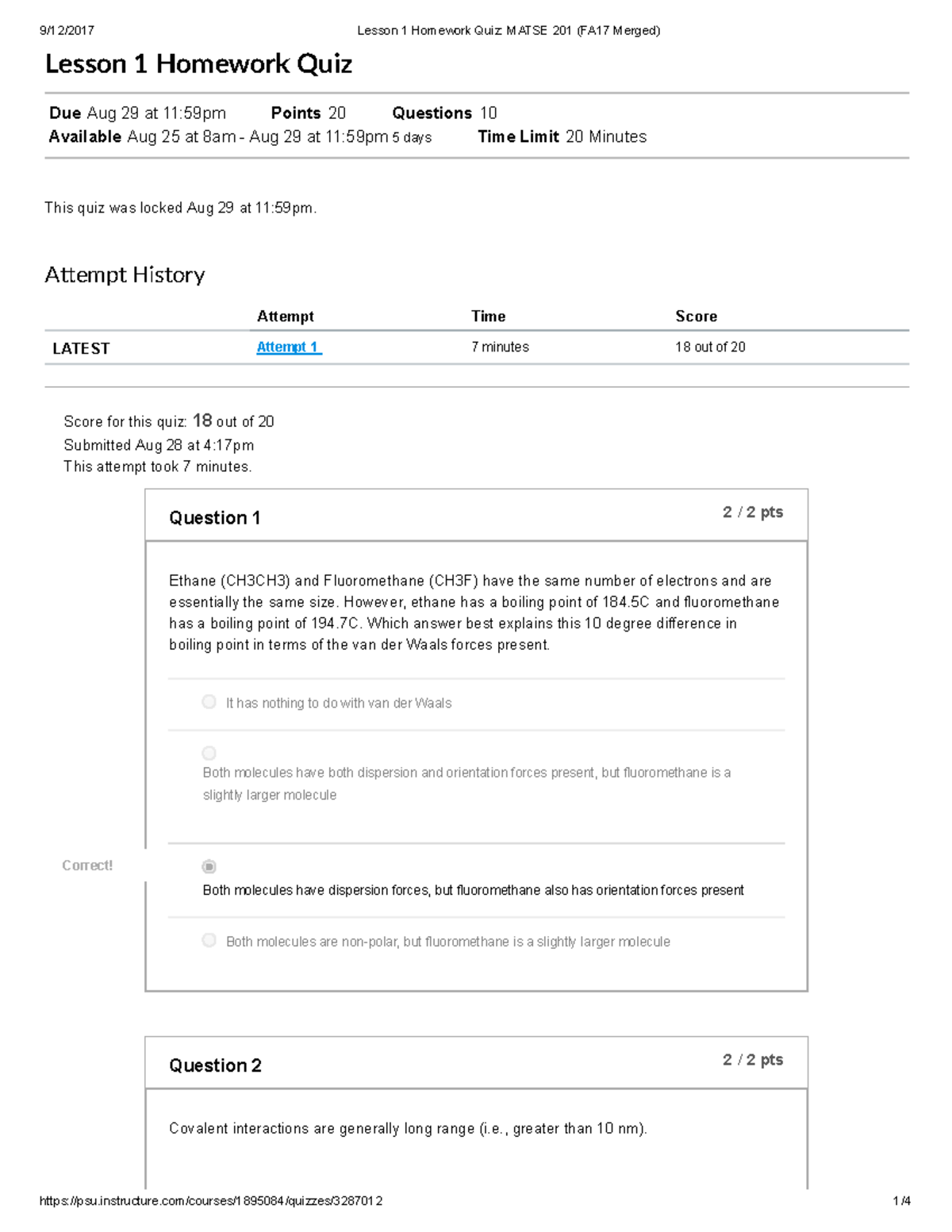 Lesson 1 Homework Quiz MATSE 201 (FA17 Merged) - Lesson 1 Homework Quiz ...
