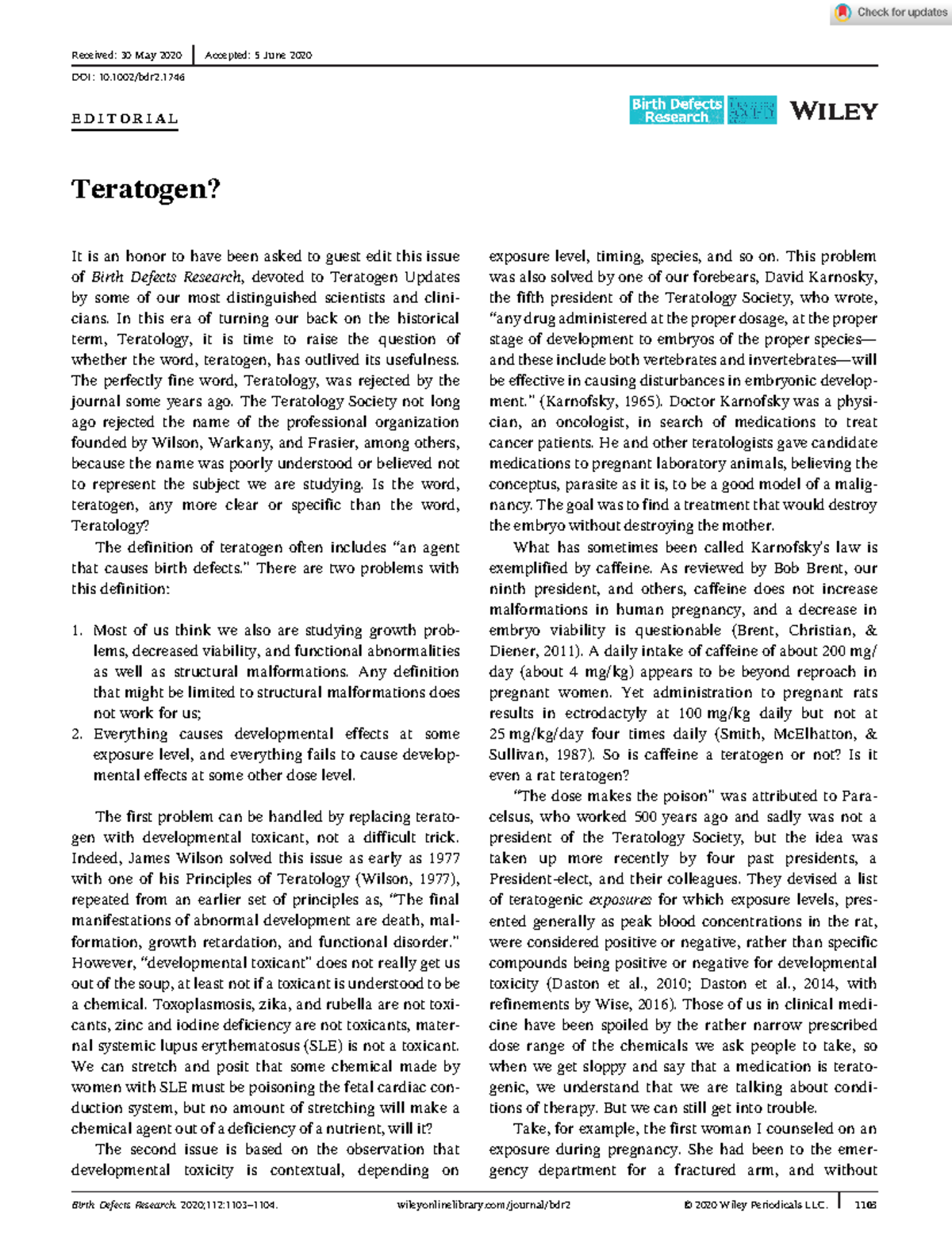 Scialli - 2020 - Teratogen - E D I T O R I A L Teratogen? It is an ...
