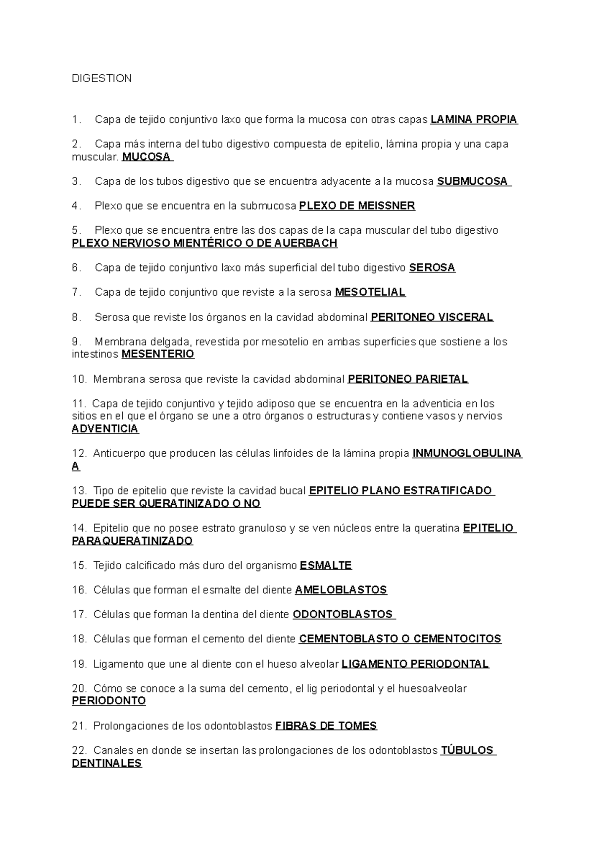 Digestion Y Organos Asociados - DIGESTION Capa de tejido conjuntivo ...