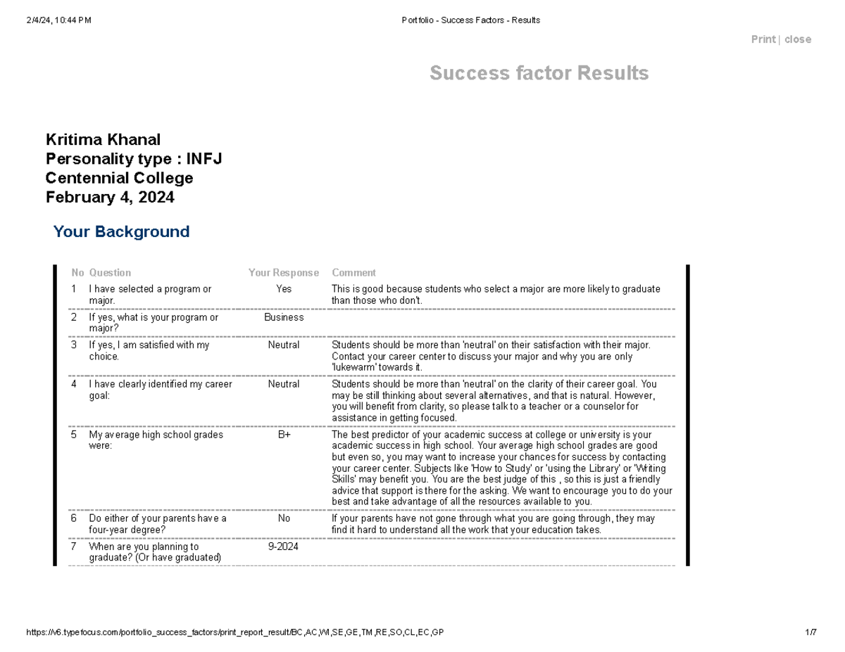 Success Factors Report - Kritima Khanal Personality type : INFJ ...