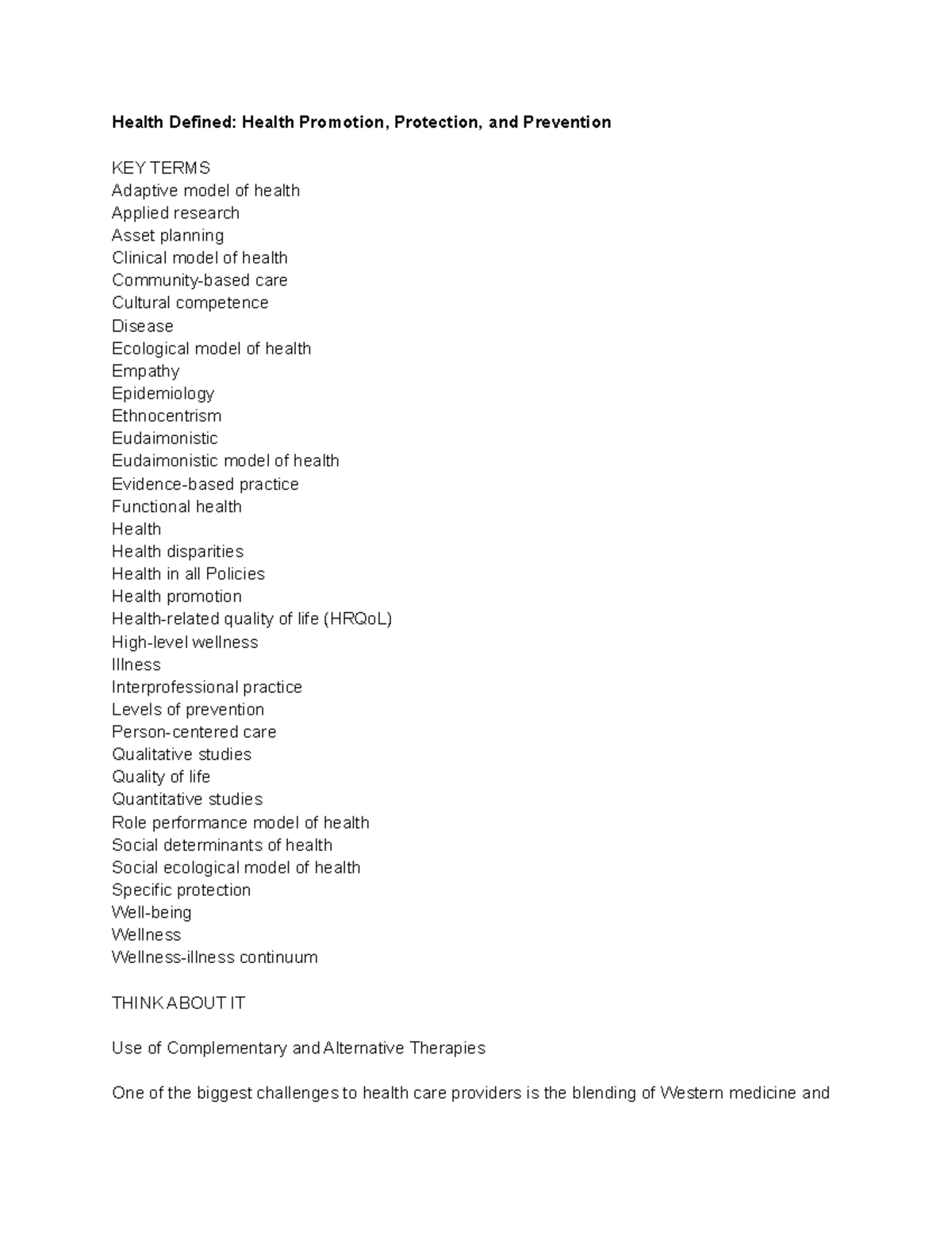 Unit 1, Chapter 1 - Health Promotion Throughout the Lifespan, Kudzma ...