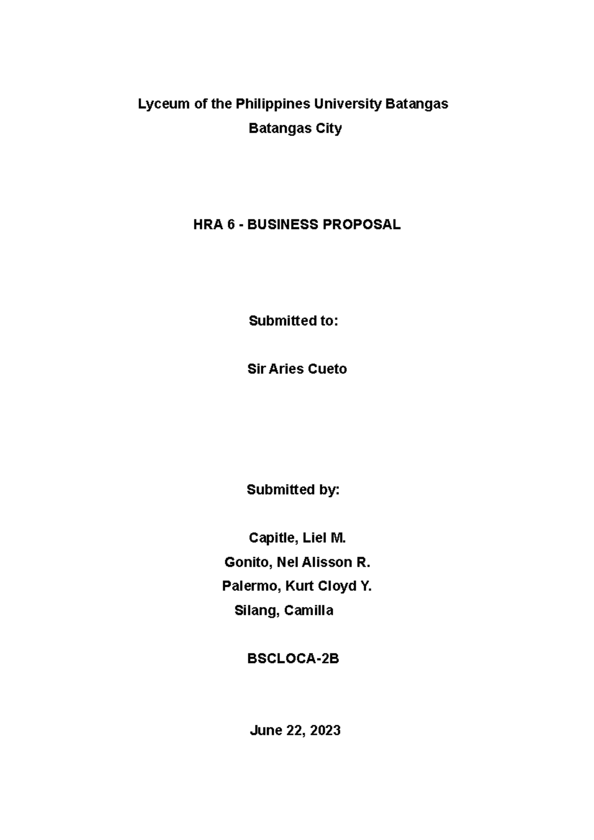 Business Proposal - Lyceum of the Philippines University Batangas ...