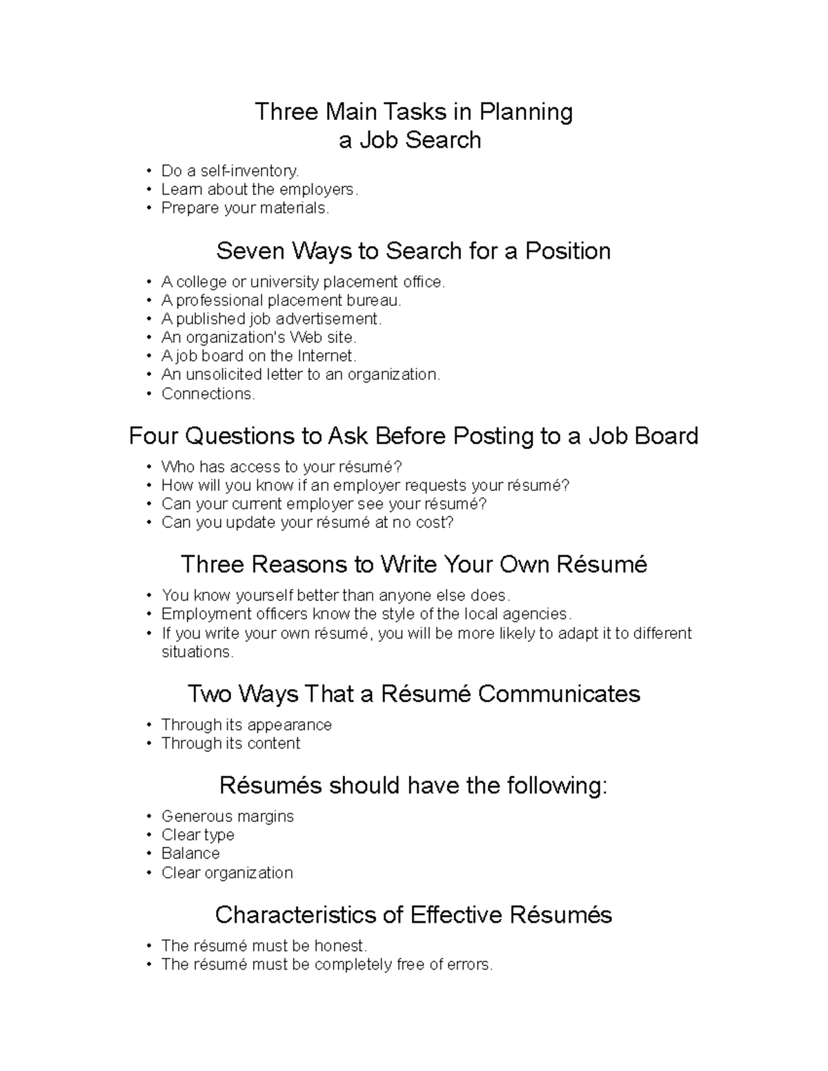 Job Search Planning and Resume Writing - Studocu