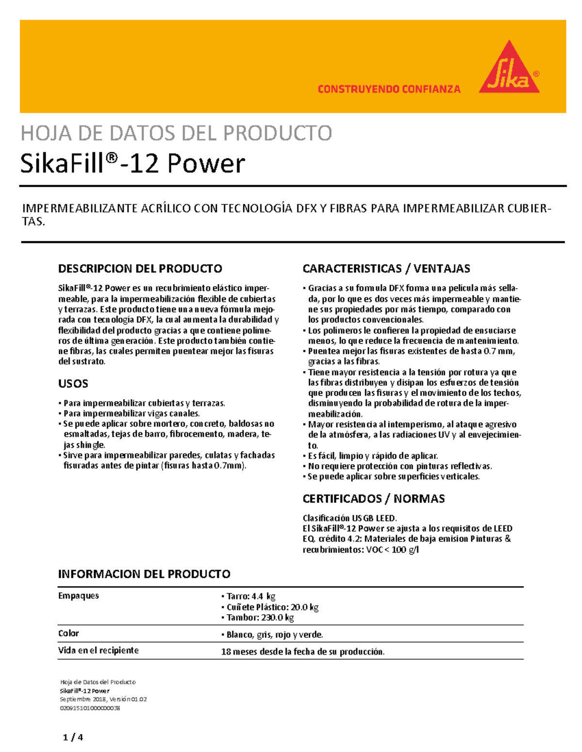 Sikafill -12 power - Impermeabilización - HOJA DE DATOS DEL PRODUCTO ...