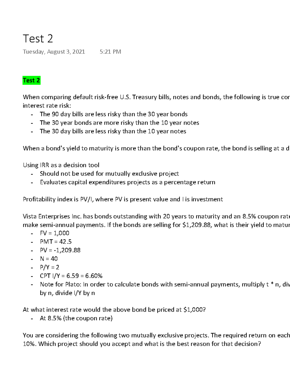 BUAD 306 Test 2 Questions & Answers - Test 2 When comparing default ...
