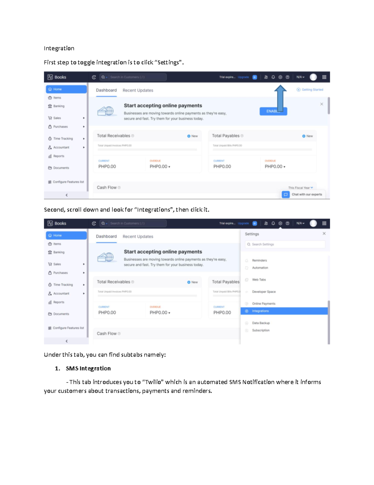SIAMEMAOPSCARRY - Integration First step to toggle integration is to click “Settings”. Second ...