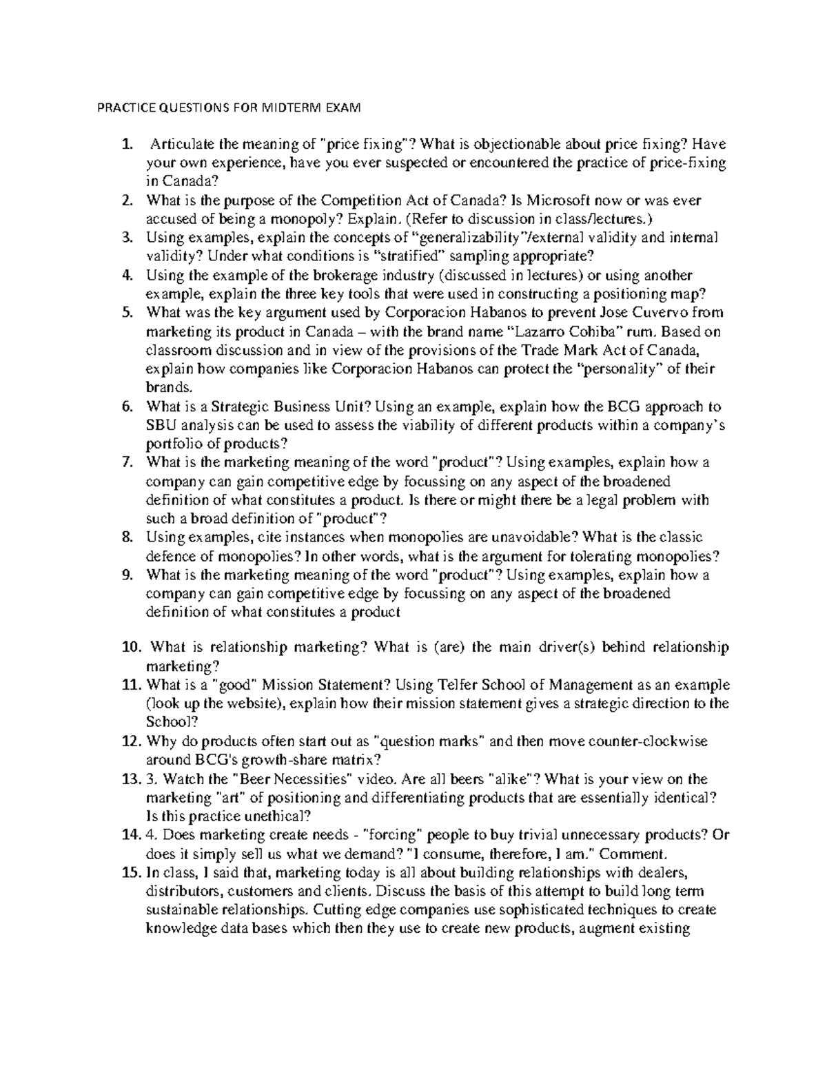 Midterm practice questions 2022 - PRACTICE QUESTIONS FOR MIDTERM EXAM Articulate the meaning of ...