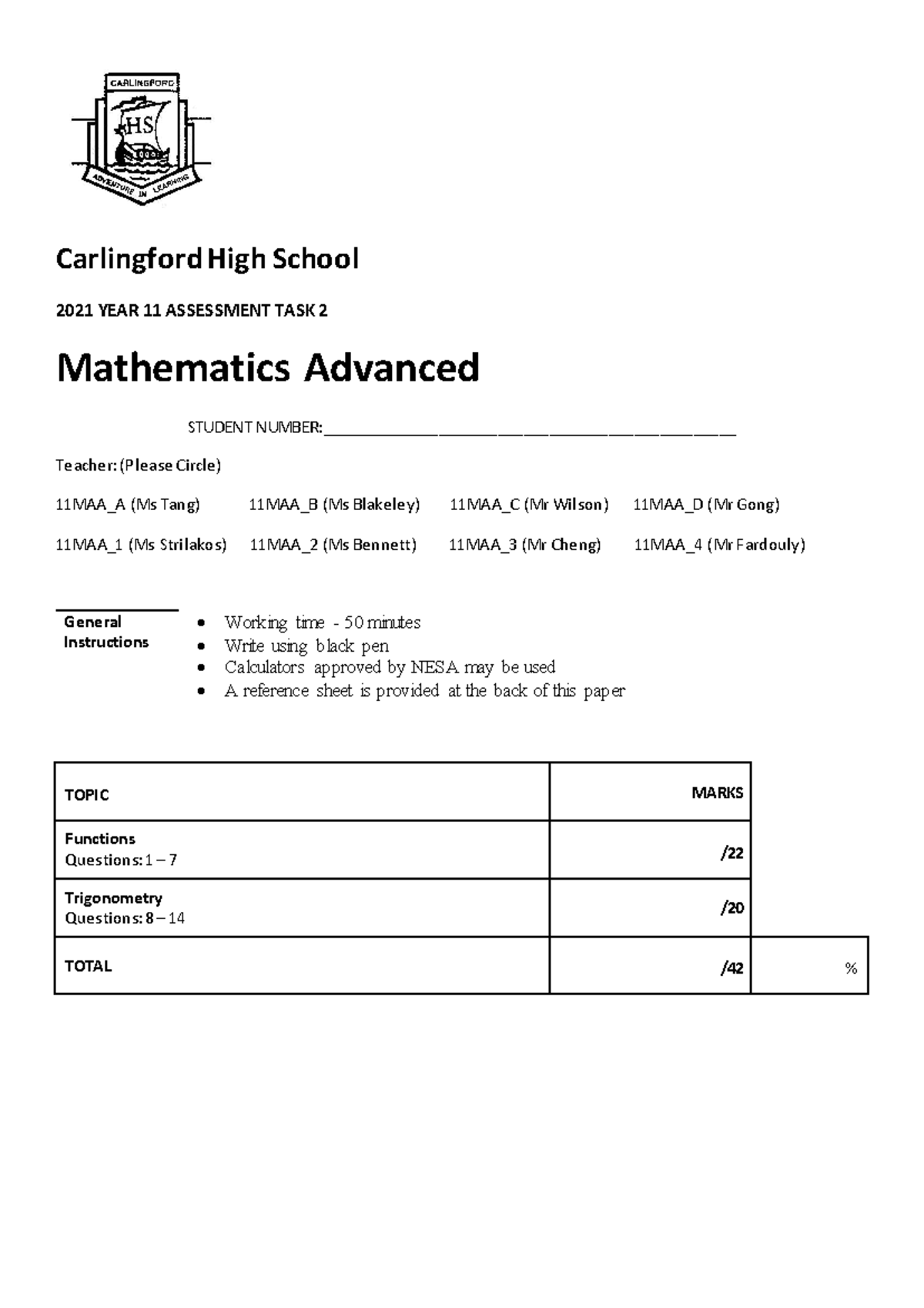 2021 Year 11 Advanced AT2 - Carlingford High School 2021 YEAR 11 ...