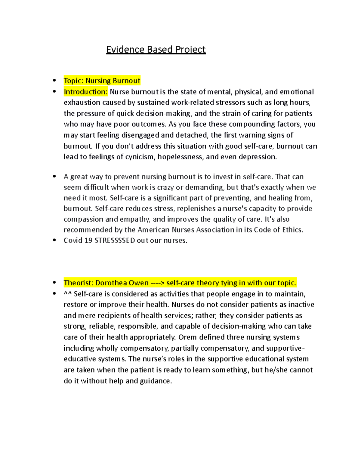 Document 56 - self care is our topic - Evidence Based Project Topic ...