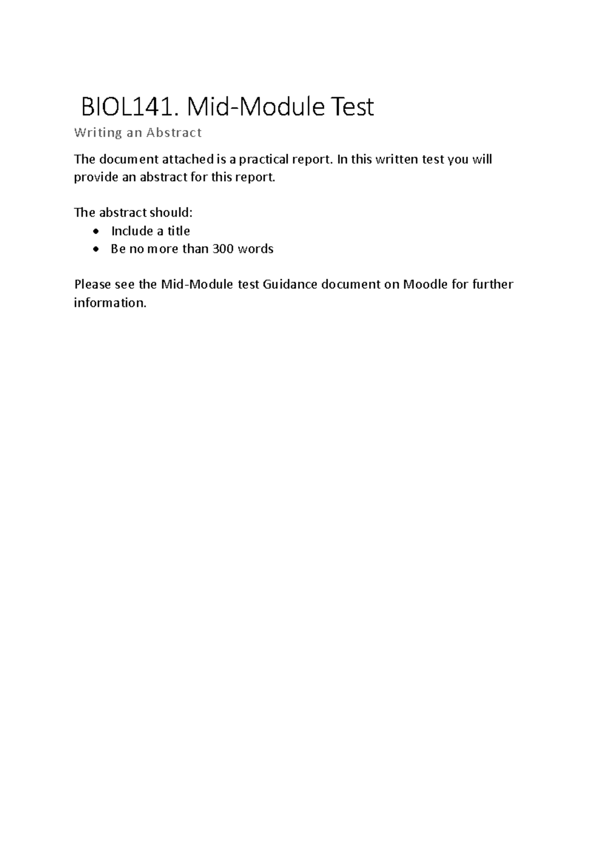 Mid-Module test Paper 2 - BIOL141. Mid-Module Test Writing an Abstract ...