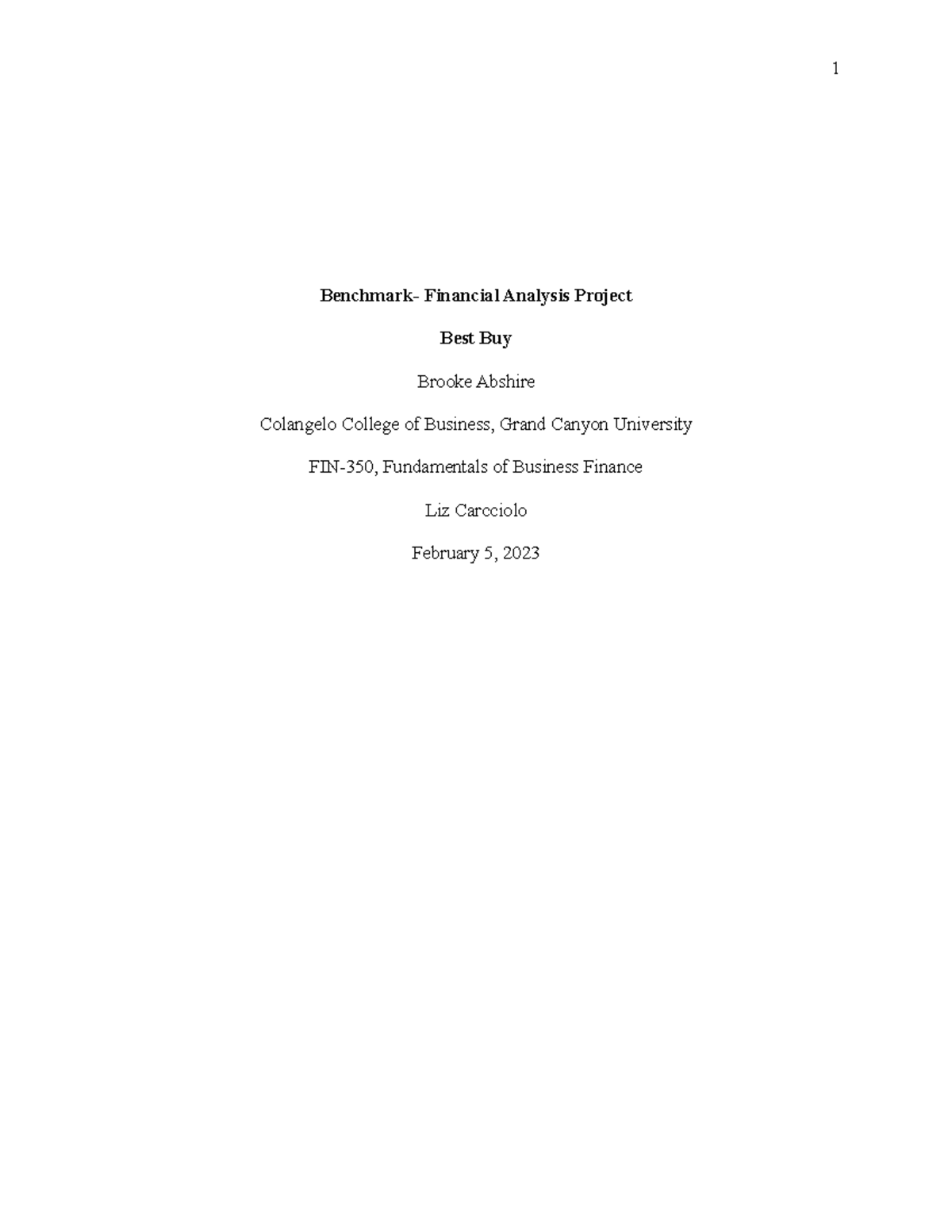 Company Financial Analysis Project Benchmark Financial Analysis