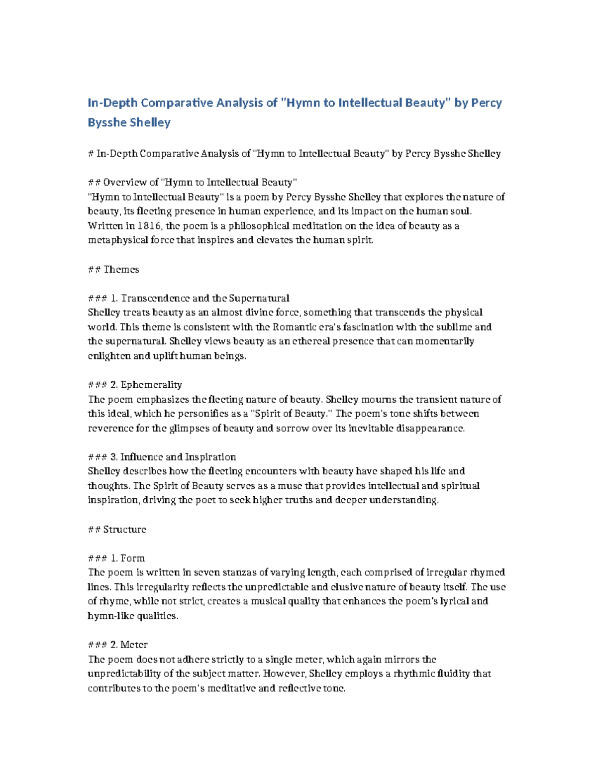 Hymn to Intellectual Beauty Analysis - In-Depth Comparative Analysis of ...