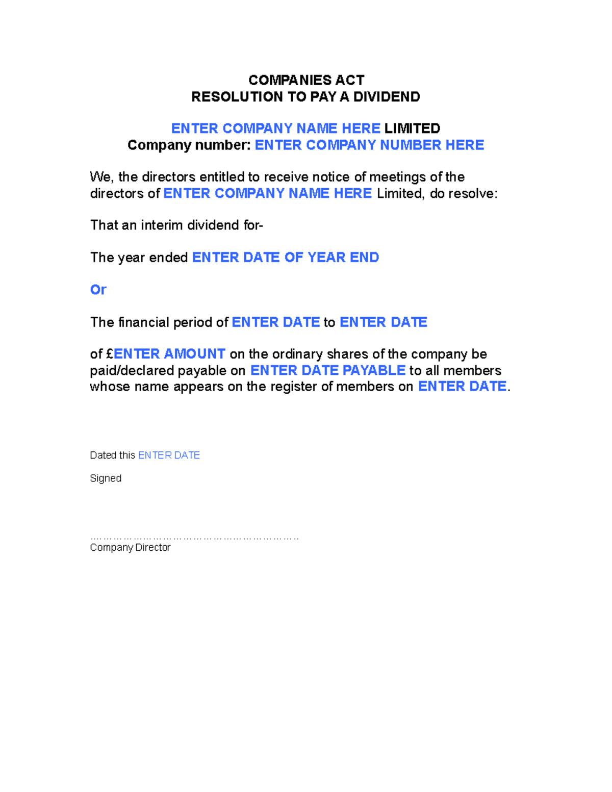 Dividend Resolution - gsdgvbdfgbvdf - COMPANIES ACT RESOLUTION TO PAY A ...