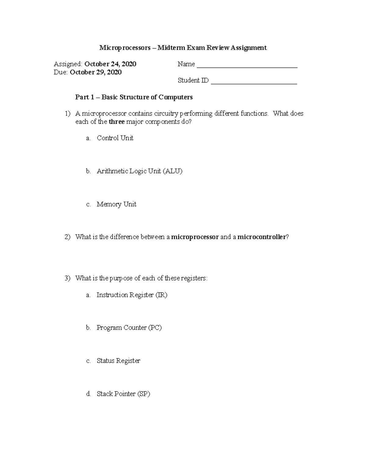 Midterm Review Assignment Microprocessors - Microprocessors – Midterm Exam Review Assignment ...
