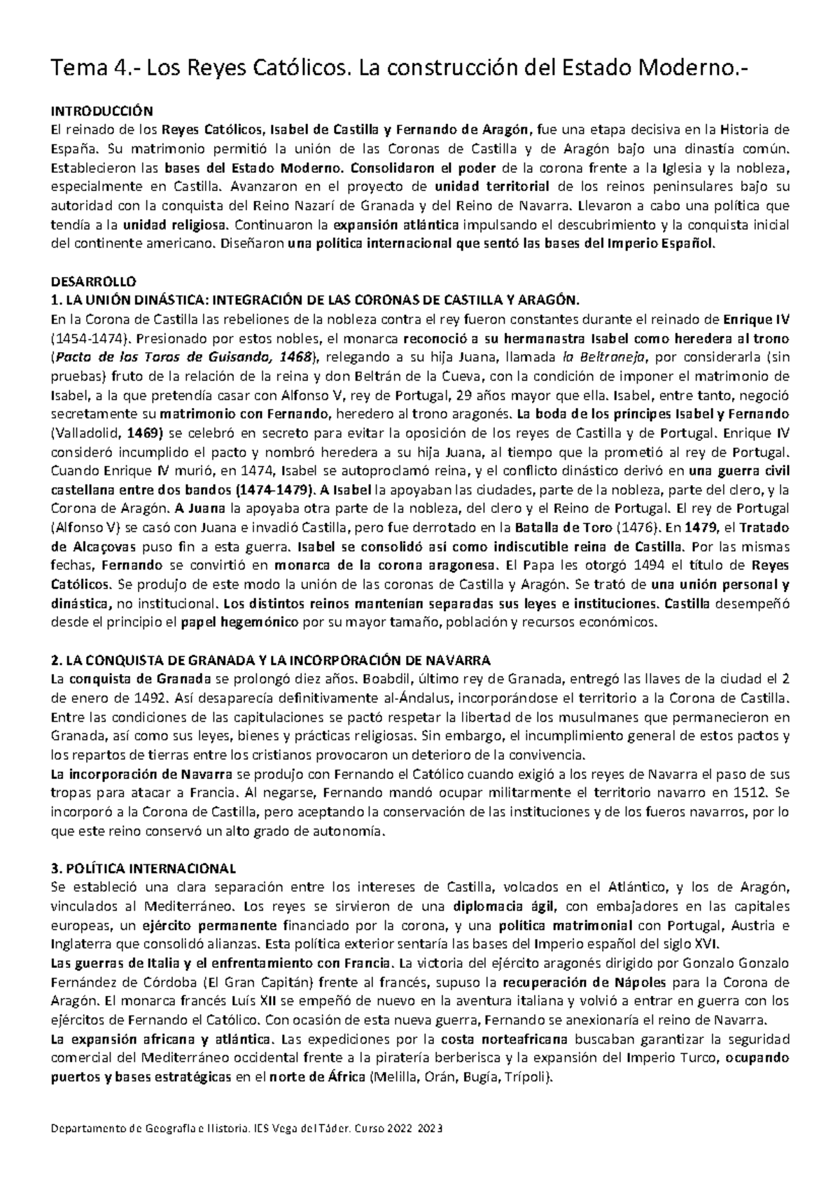 Tema 4.- Los Reyes Católicos. La constricción del Estado Moderno - Departamento de Geografía e ...