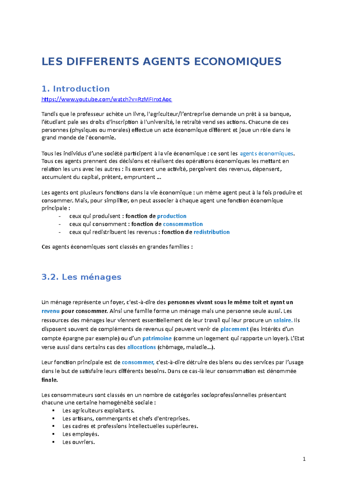 LES Differents Agents Economiques - LES DIFFERENTS AGENTS ECONOMIQUES 1 ...