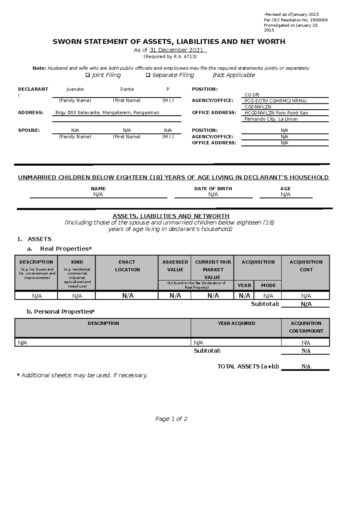 SALN- Palisoc - Assignment -Revised as of January 2015 Per CSC ...