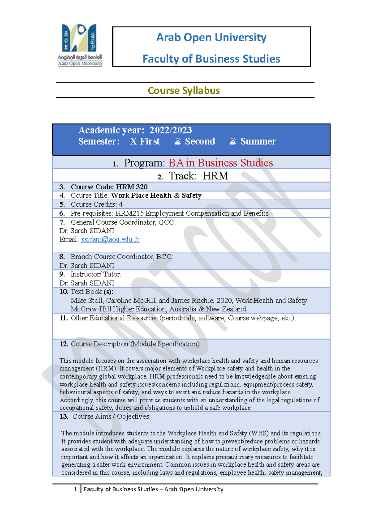 HRM320 Course Syllabus AOU-FBS Fall2022-2023 - Course Syllabus Academic ...