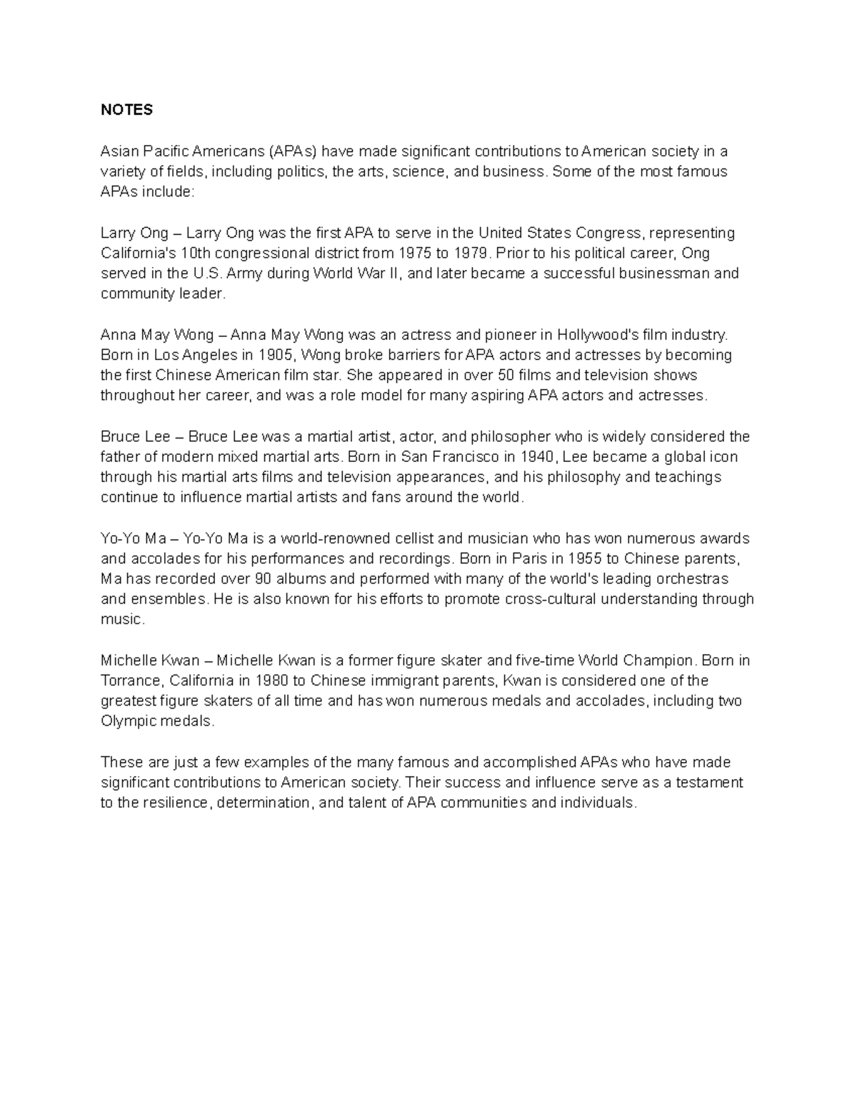 APA Notes About Noteable People - NOTES Asian Pacific Americans (APAs ...