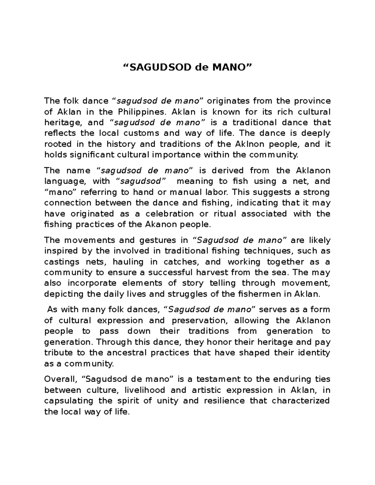 Ssagudsod de mano - Description - “SAGUDSOD de MANO” The folk dance ...