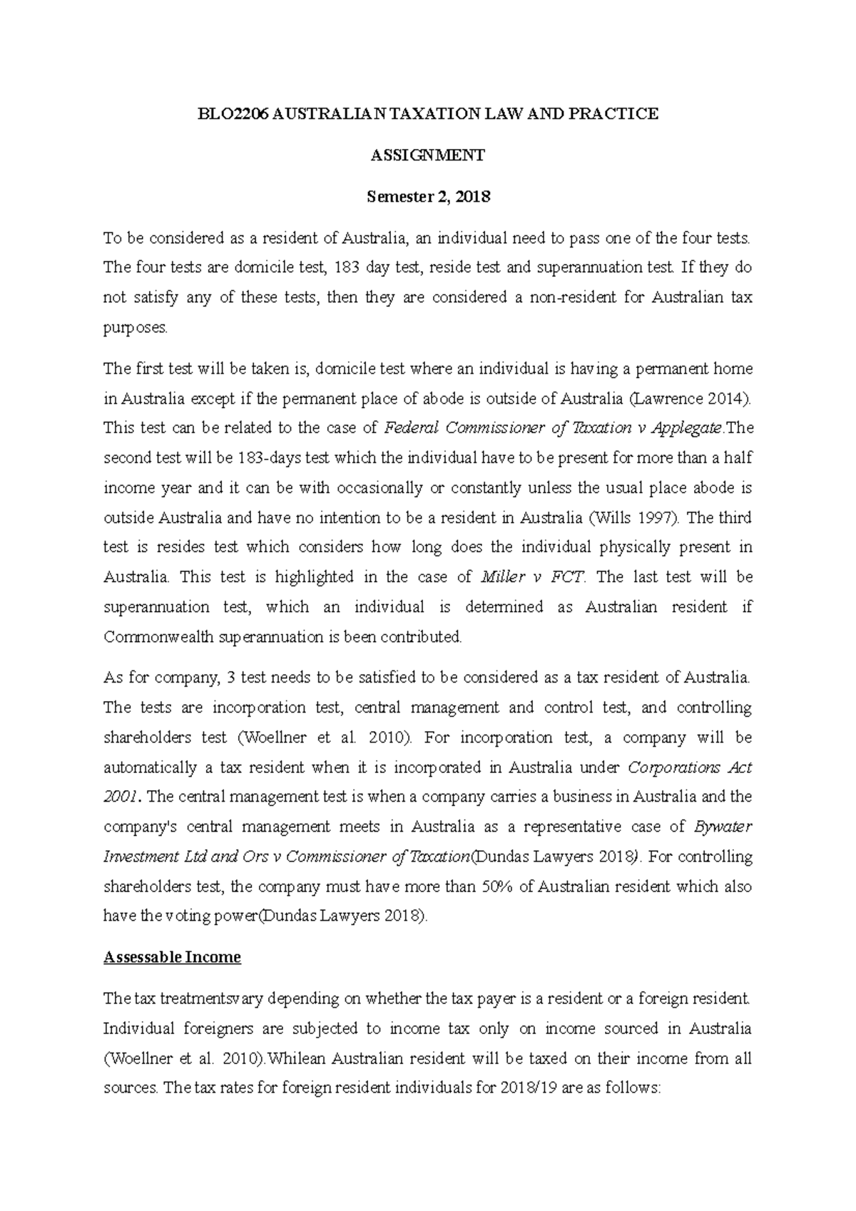 TLP assignment - Letter of Advice - BLO2206 AUSTRALIAN TAXATION LAW AND ...