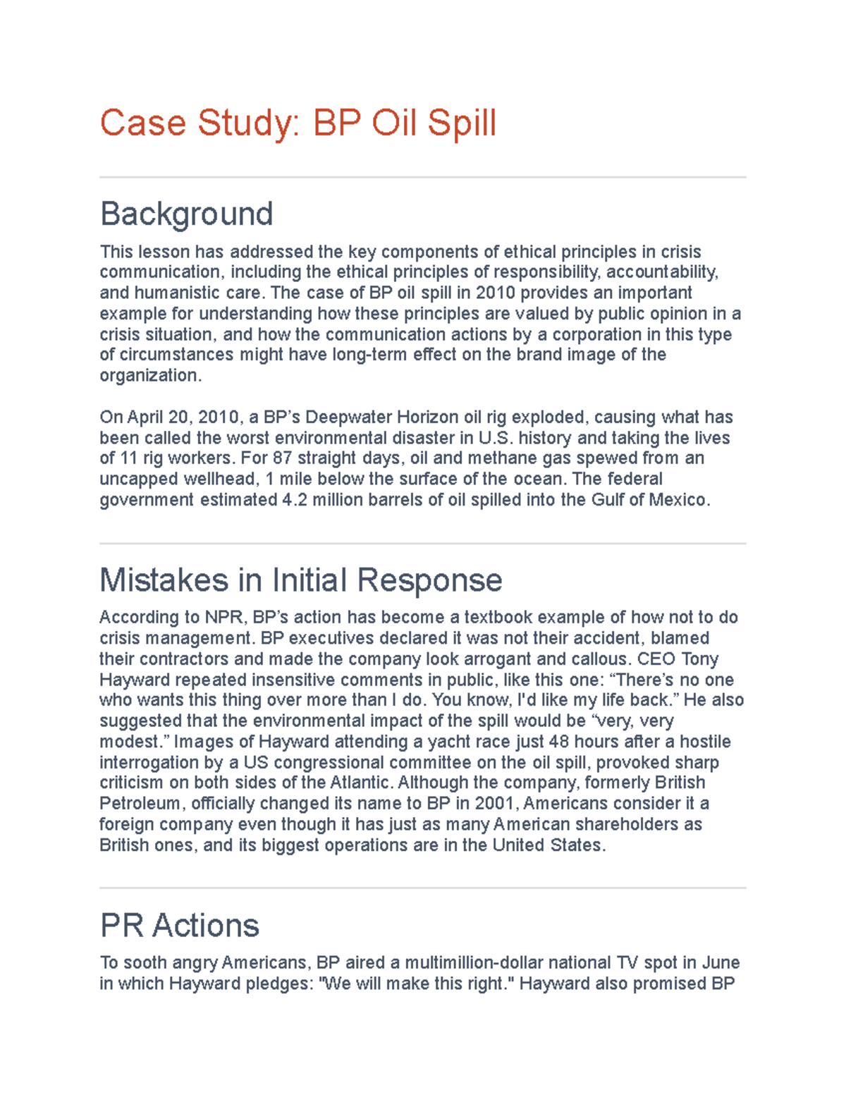 Bp Oil Spill Ethical Responsibility