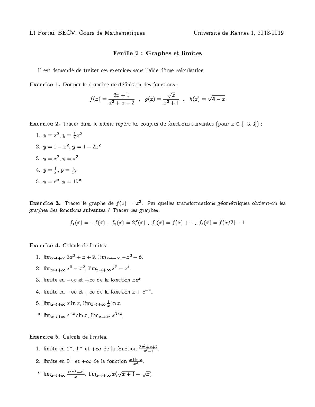 Graphes-Limites - 5 Exercices sur les limites des fonctions et leur ...