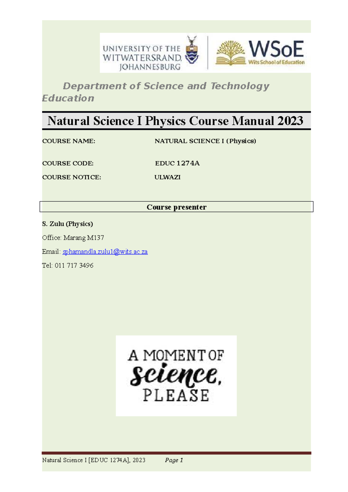 NS1 Physics Course Pack - Department of Science and Technology ...