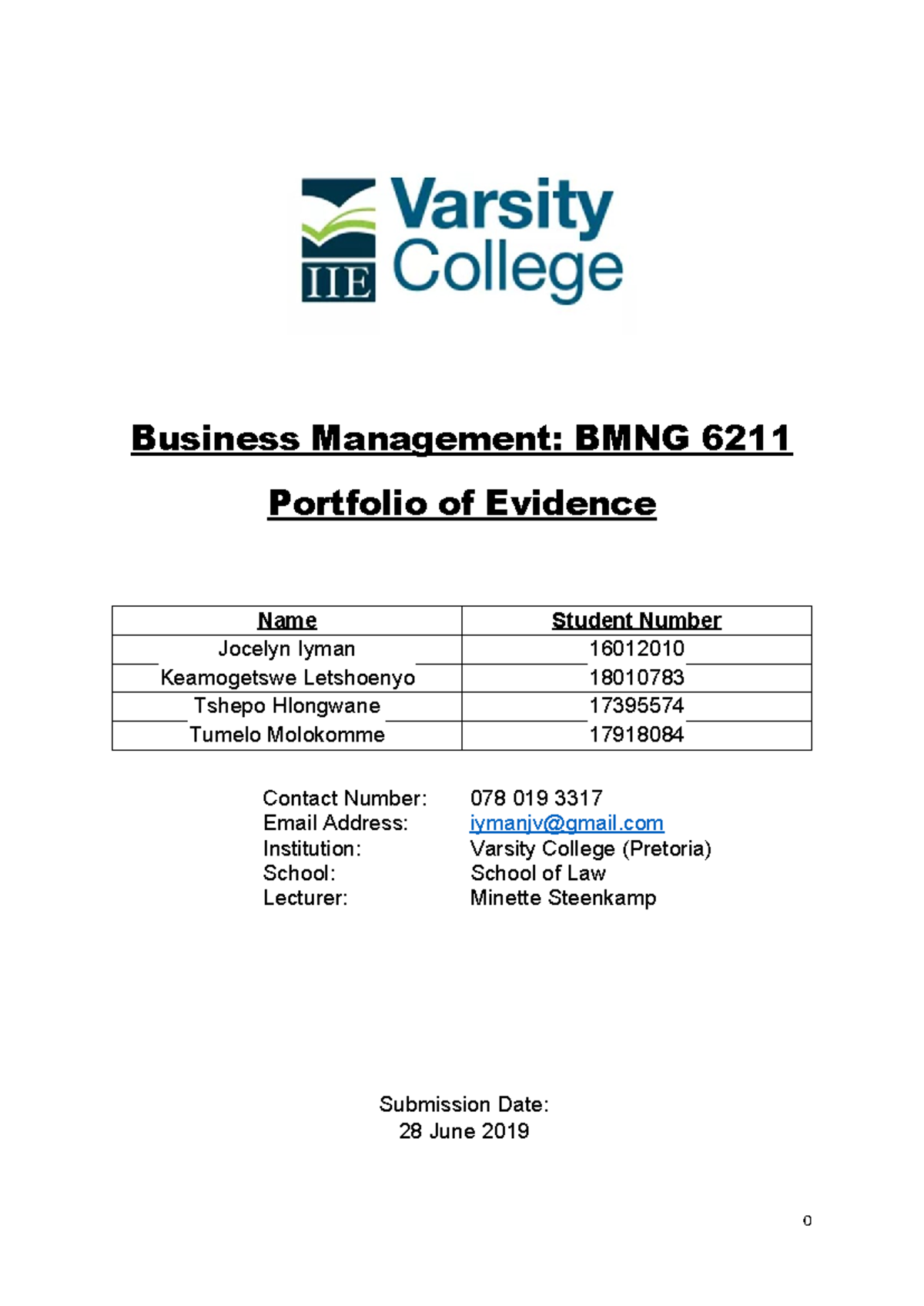 POE - Portfolio of evidence - Business Management: BMNG 6211 Portfolio ...