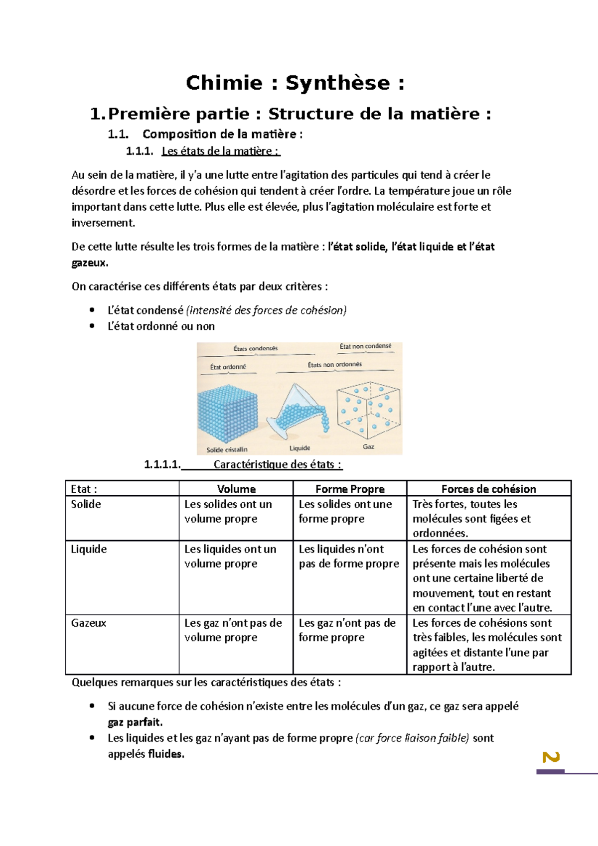 Chimie - Synthèse - 2 Chimie : Synthèse : 1ère partie : Structure de la ...