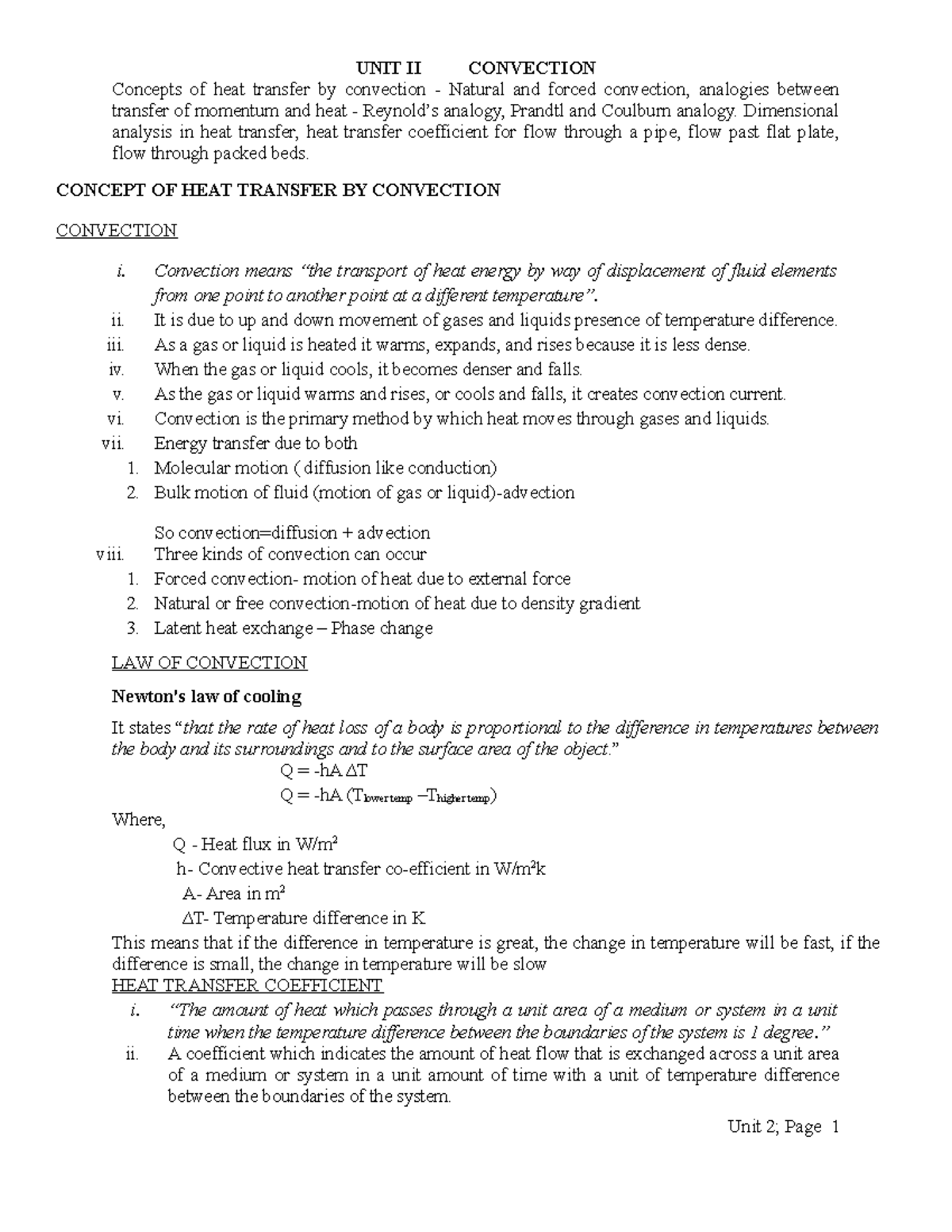 Heat transfer operations unit 2 - UNIT II CONVECTION Concepts of heat ...