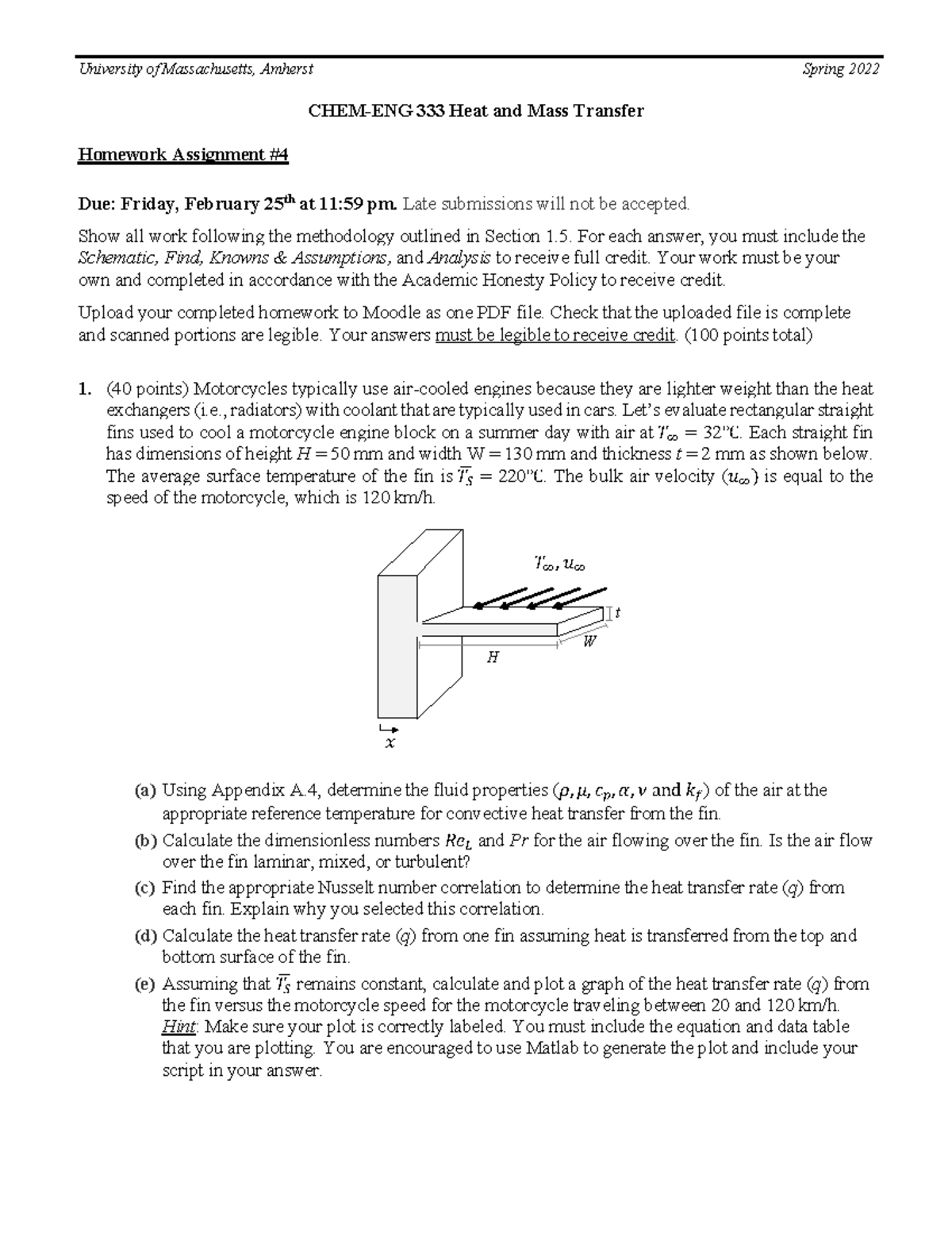 ChE 333 Homework 4 Assignment 2022 - University of Massachusetts, Amherst Spring 2022 CHEM-ENG ...