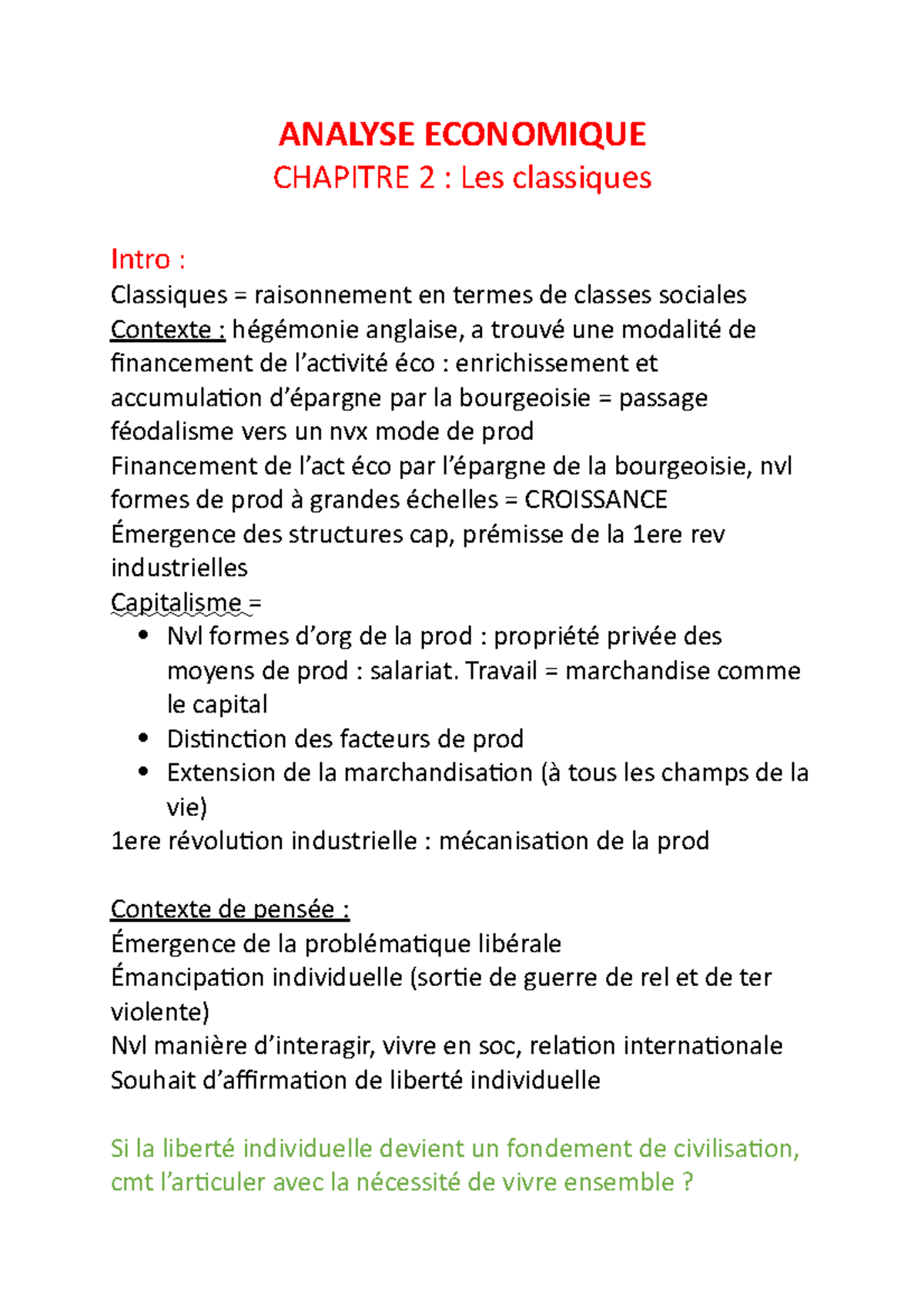 Ch2Les classiques - infos importantes sur le cours - ANALYSE ECONOMIQUE ...