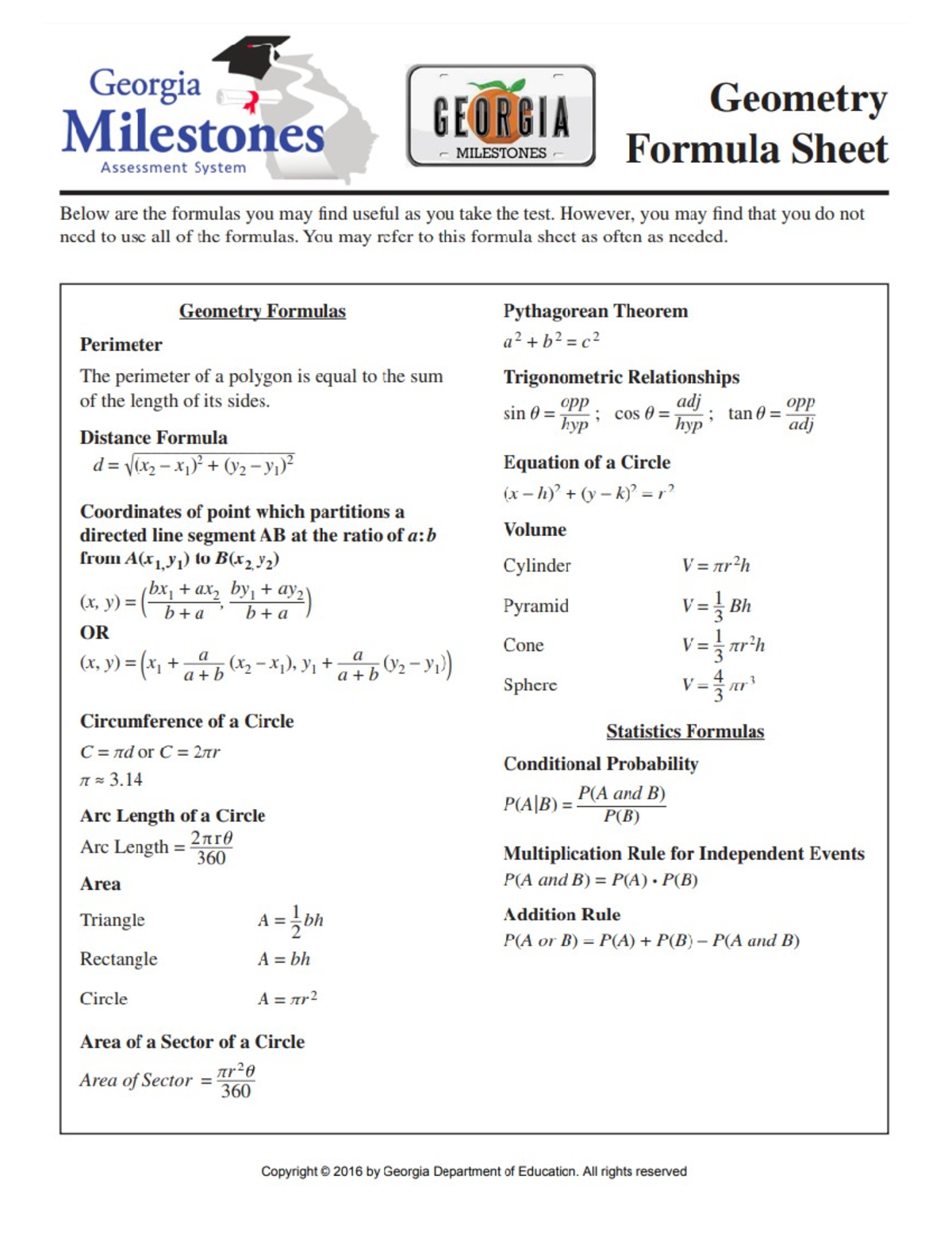 Geometry Formula Sheet - Math 3120 - Studocu