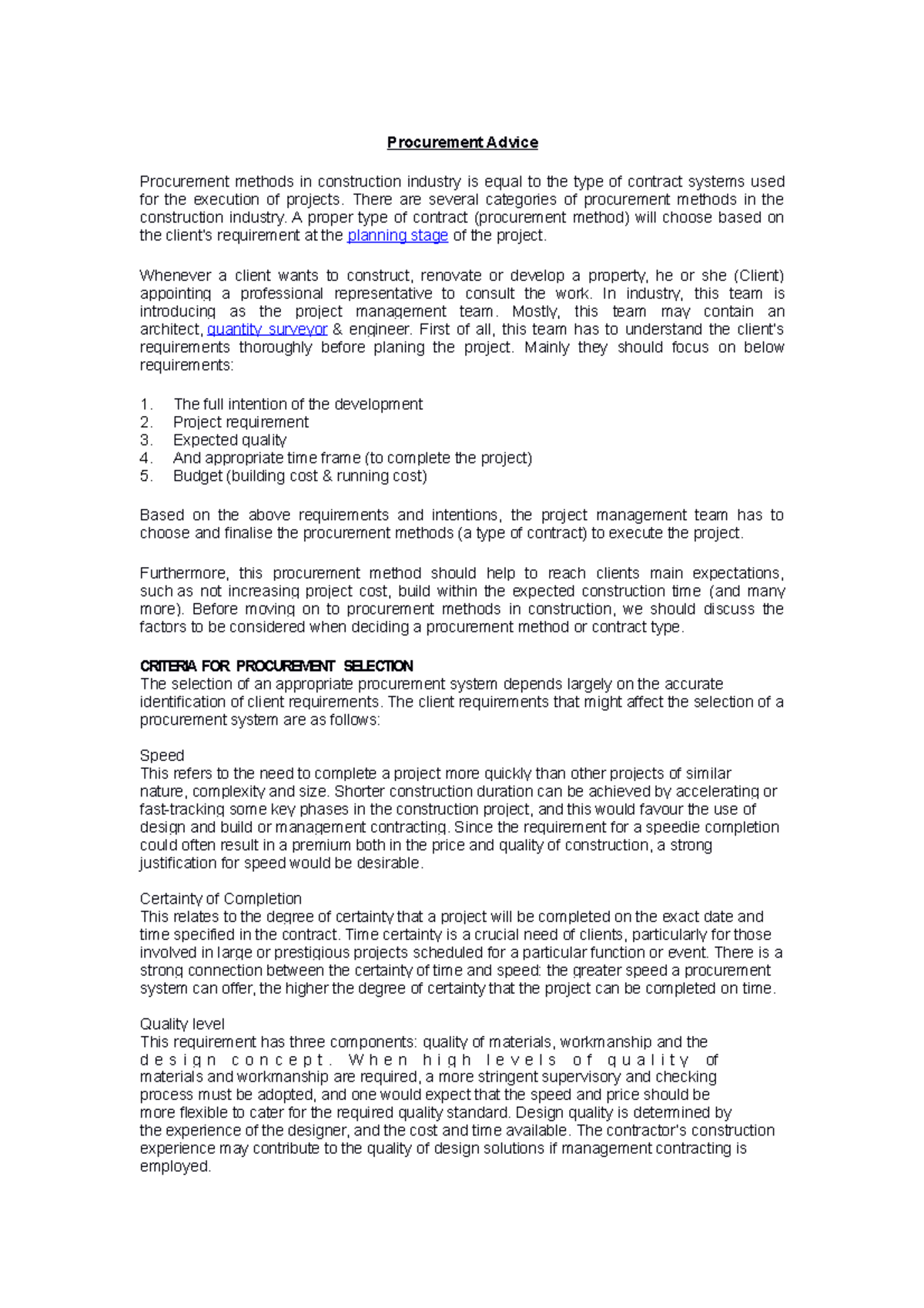 Procurement Advice - notes - Procurement Advice Procurement methods in ...