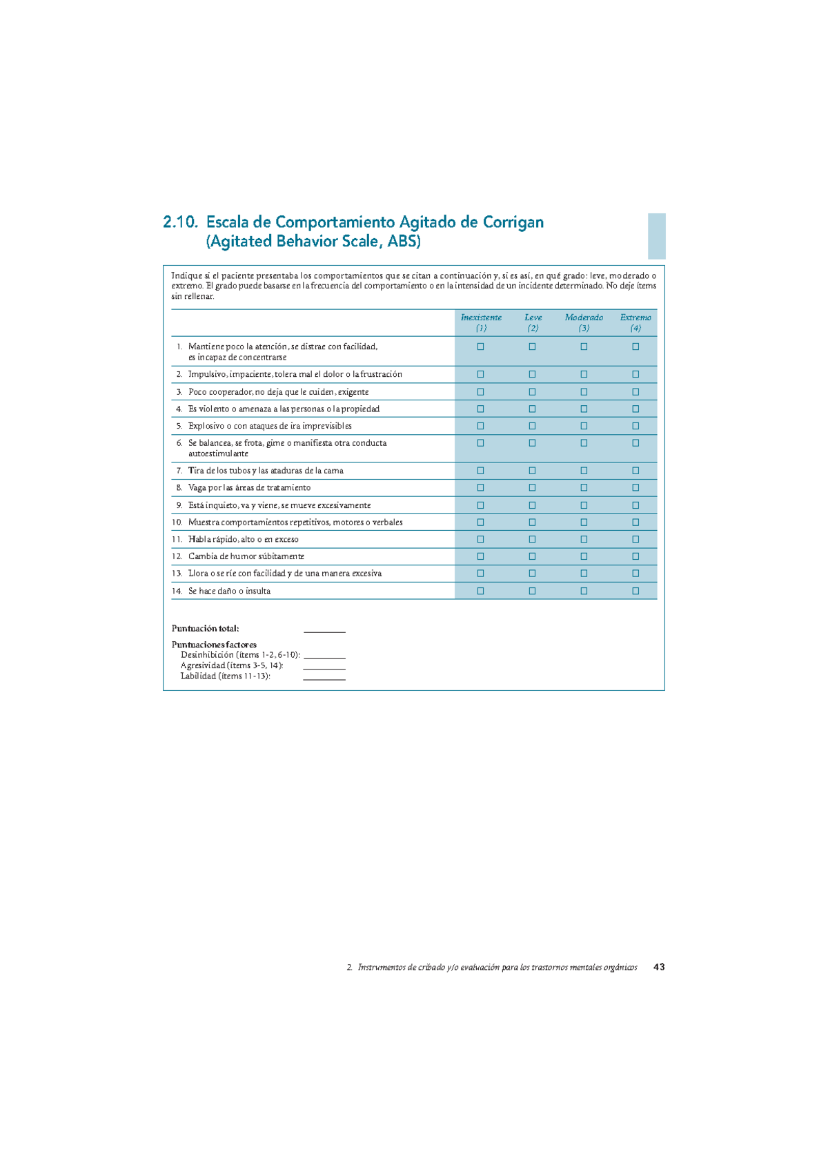 Escala de Comportamiento Agitado de Corrigan (ABS) - 2. Instrumentos de ...