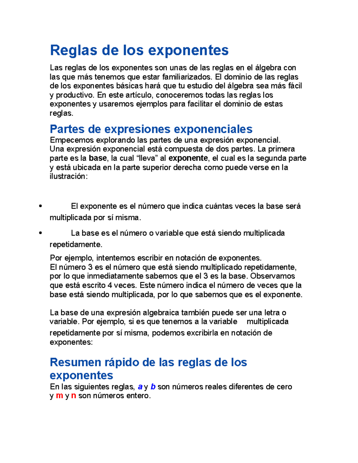 Reglas DE LOS Exponentes - Reglas de los exponentes Las reglas de los ...