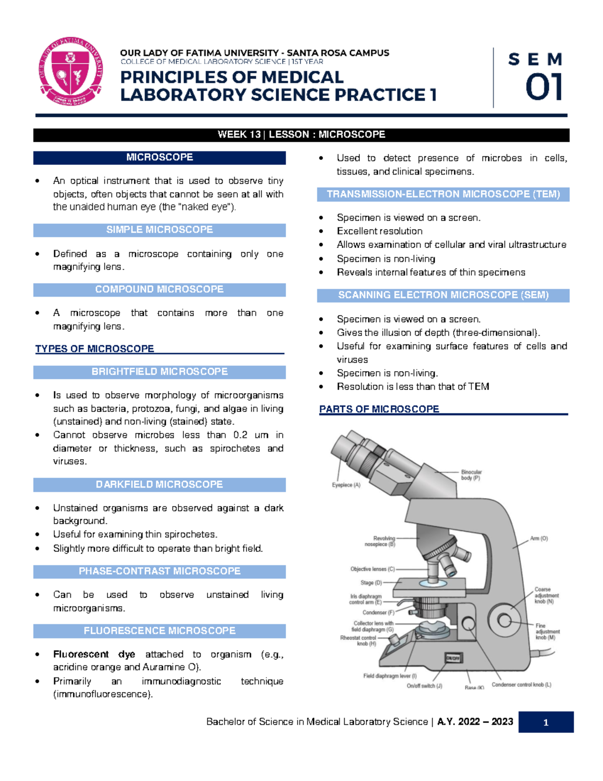 MLSP111 1ST SEM WEEK 13 Transes - Bachelor of Science in Medical ...