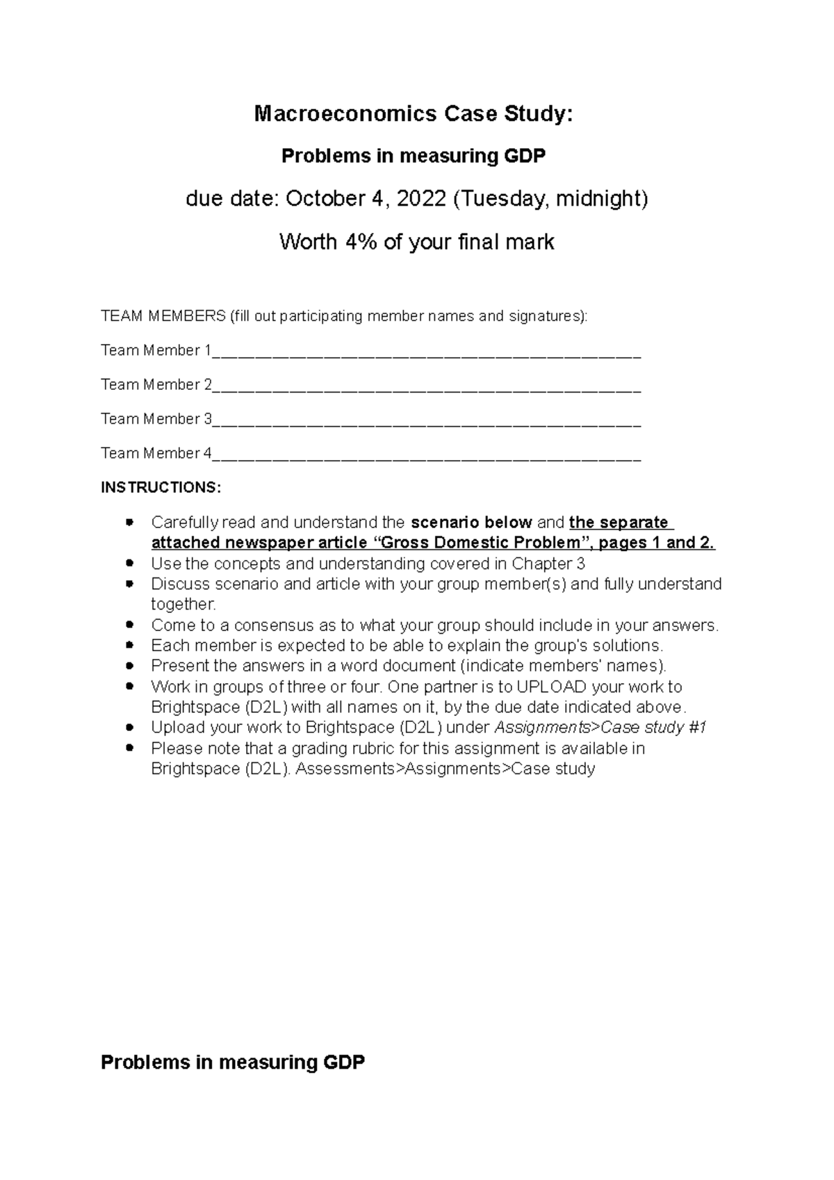 Macroeconomics Case study 1 Problems in measuring GDP FALL 2022 ...